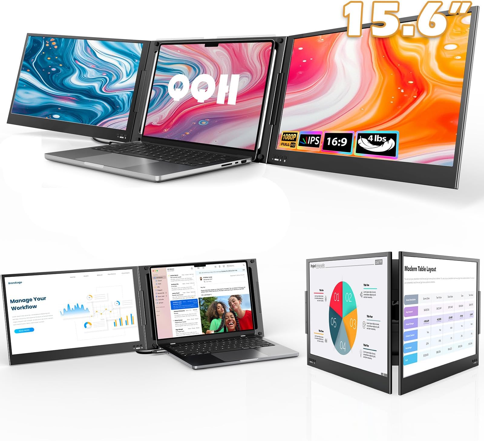 Amazon.com: QQH 15.6" Laptop Screen Extender, 1080P Triple Portable ...