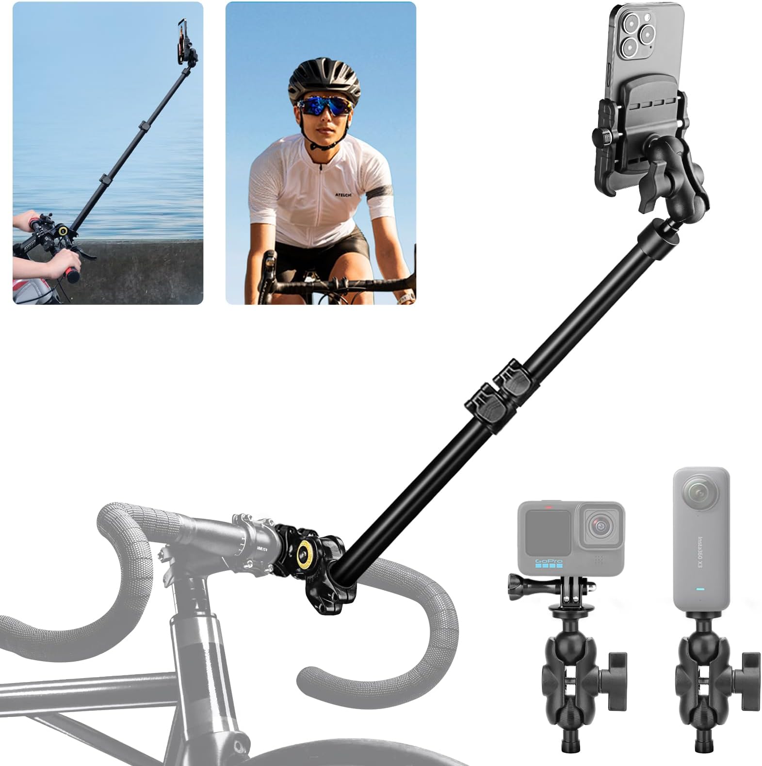 Amazon.com: Vamson Bike Selfie Stick Handlebar Mount with Phone Clip ...