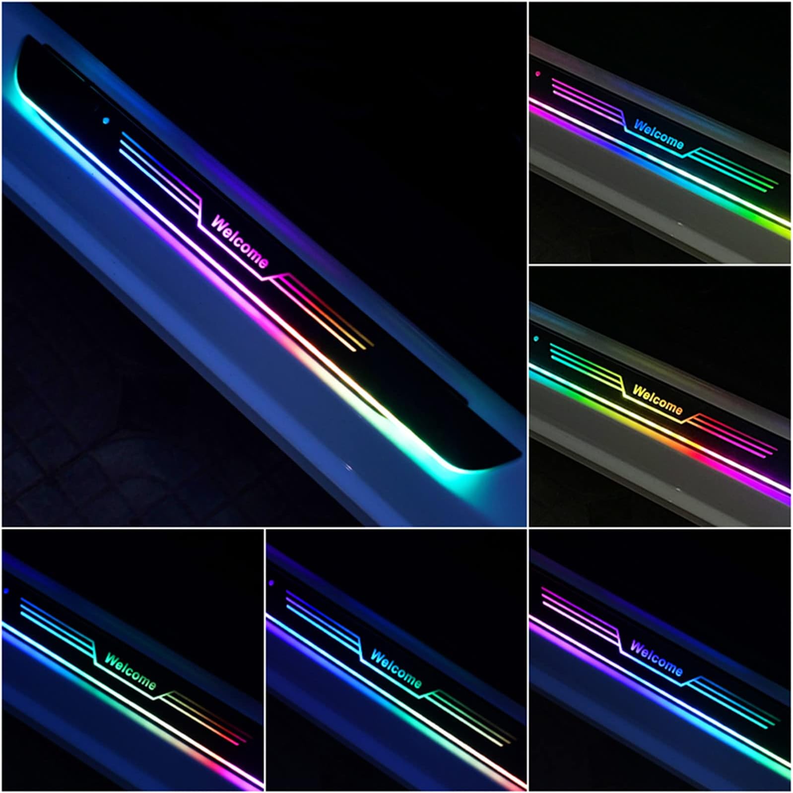 Amazon.com: 4Pcs Car Door Sill Plate LED Lights Strip Kit, Wiring-Free ...