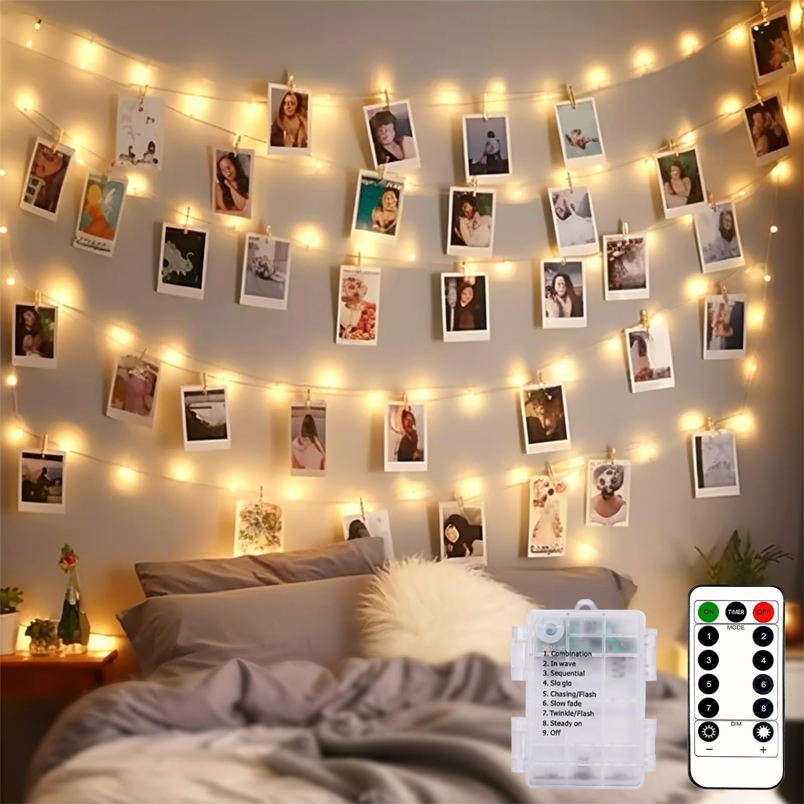 Kolpop 100LED Photo Clip String Lights with Remote and Timer, 10M Photo ...