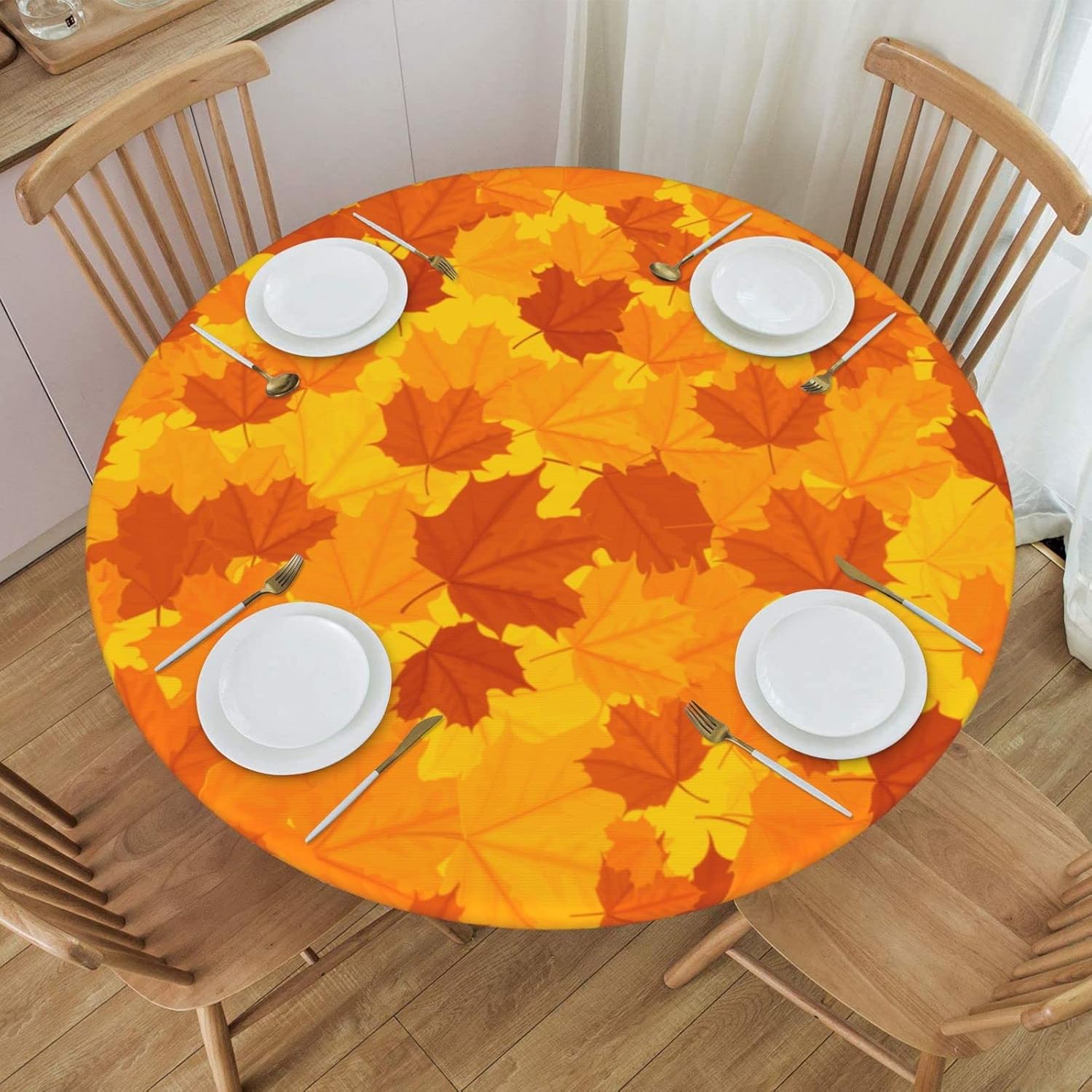 Amazon.com: FATTTYCY Round Table Cloth Fall Maple Leaf Tablecloth ...
