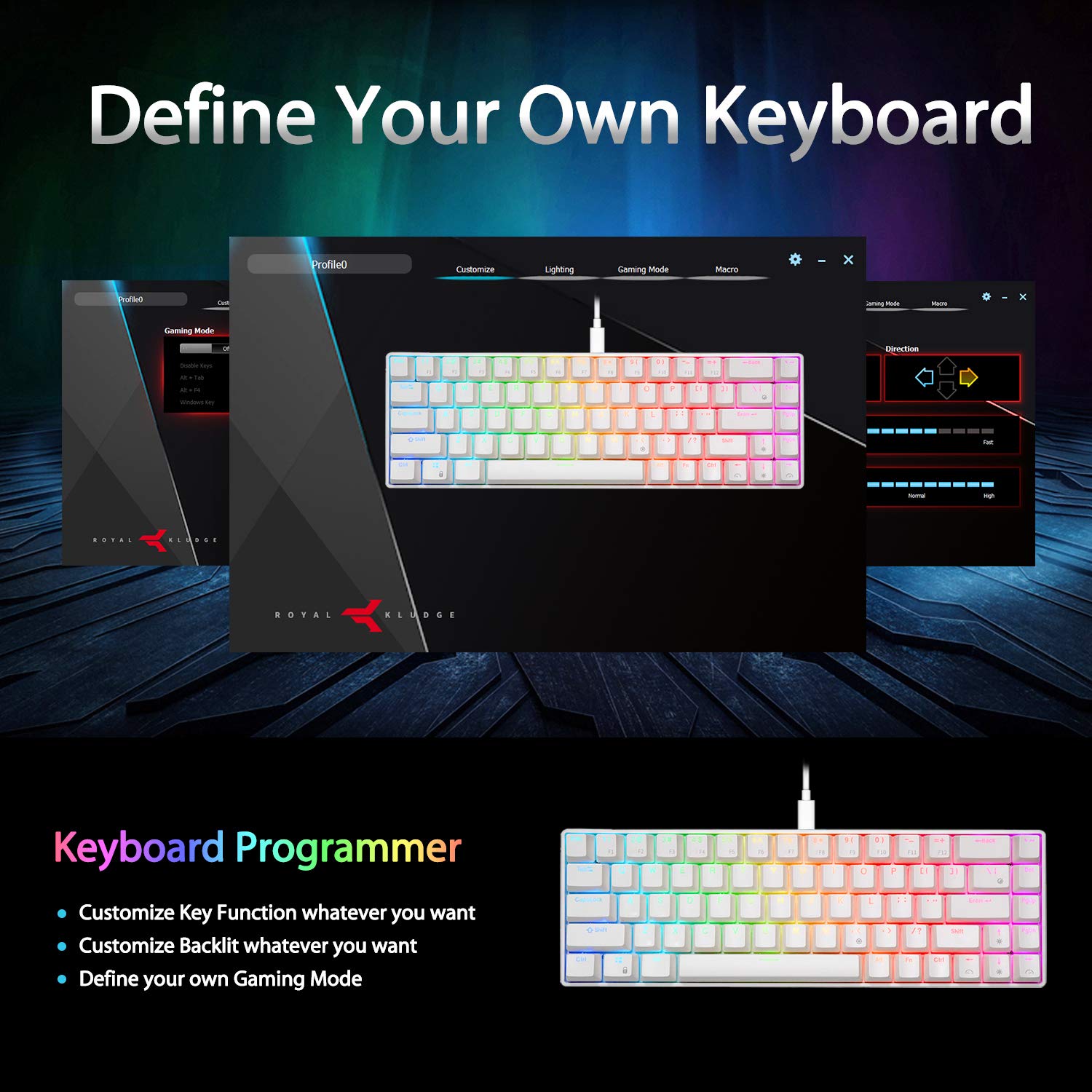 RK ROYAL KLUDGE RK68 (RK855) Wired 65% Mechanical Keyboard, RGB Backlit ...