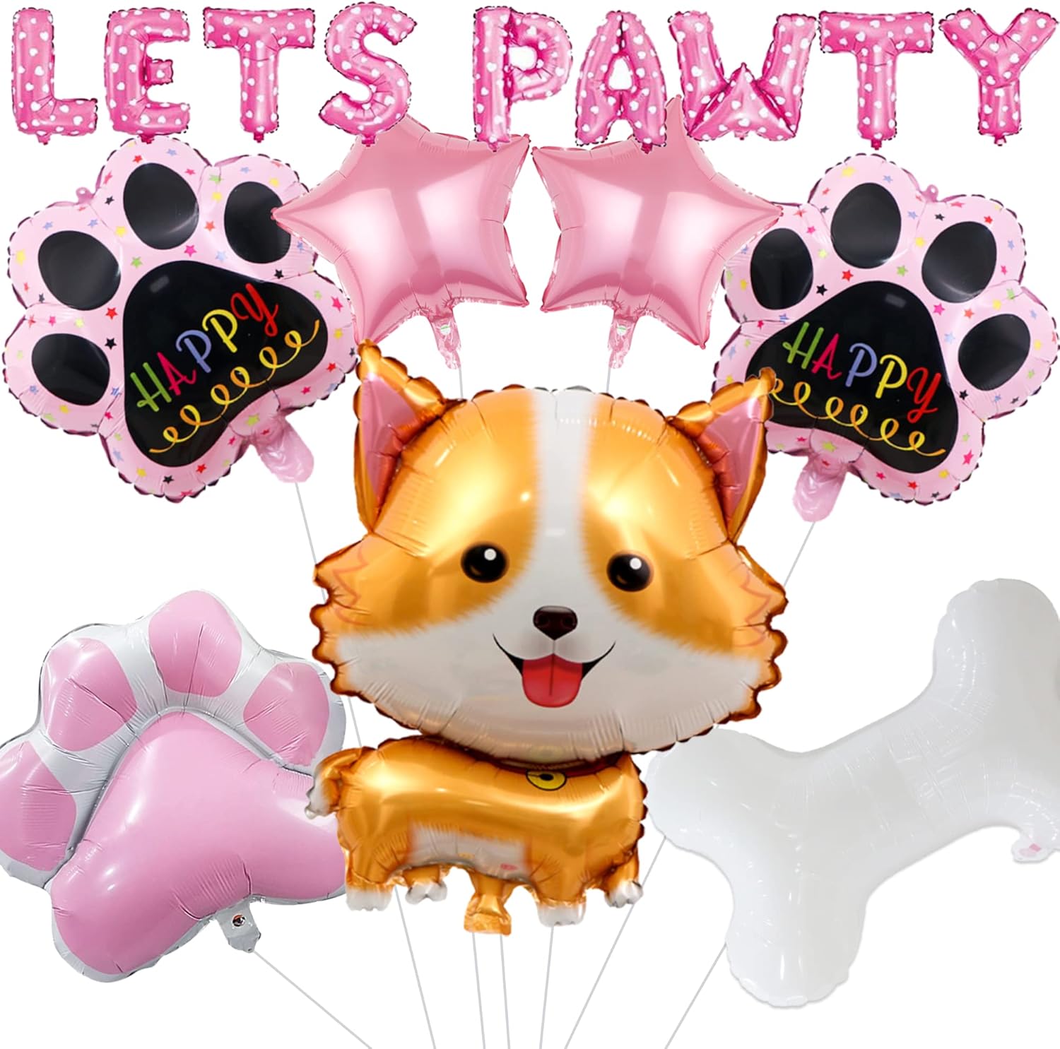 Amazon.com: 16 PCS Dog Balloons Cute Corgi Balloons Dog LETS PAWTY Dog ...