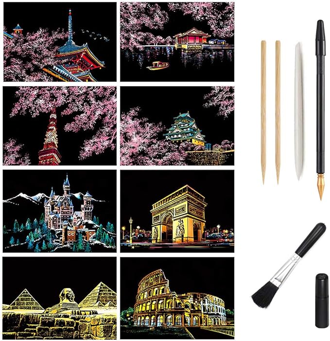 Amazon.com: Scratch Art Paper, Rainbow Night View Scratchboard for ...