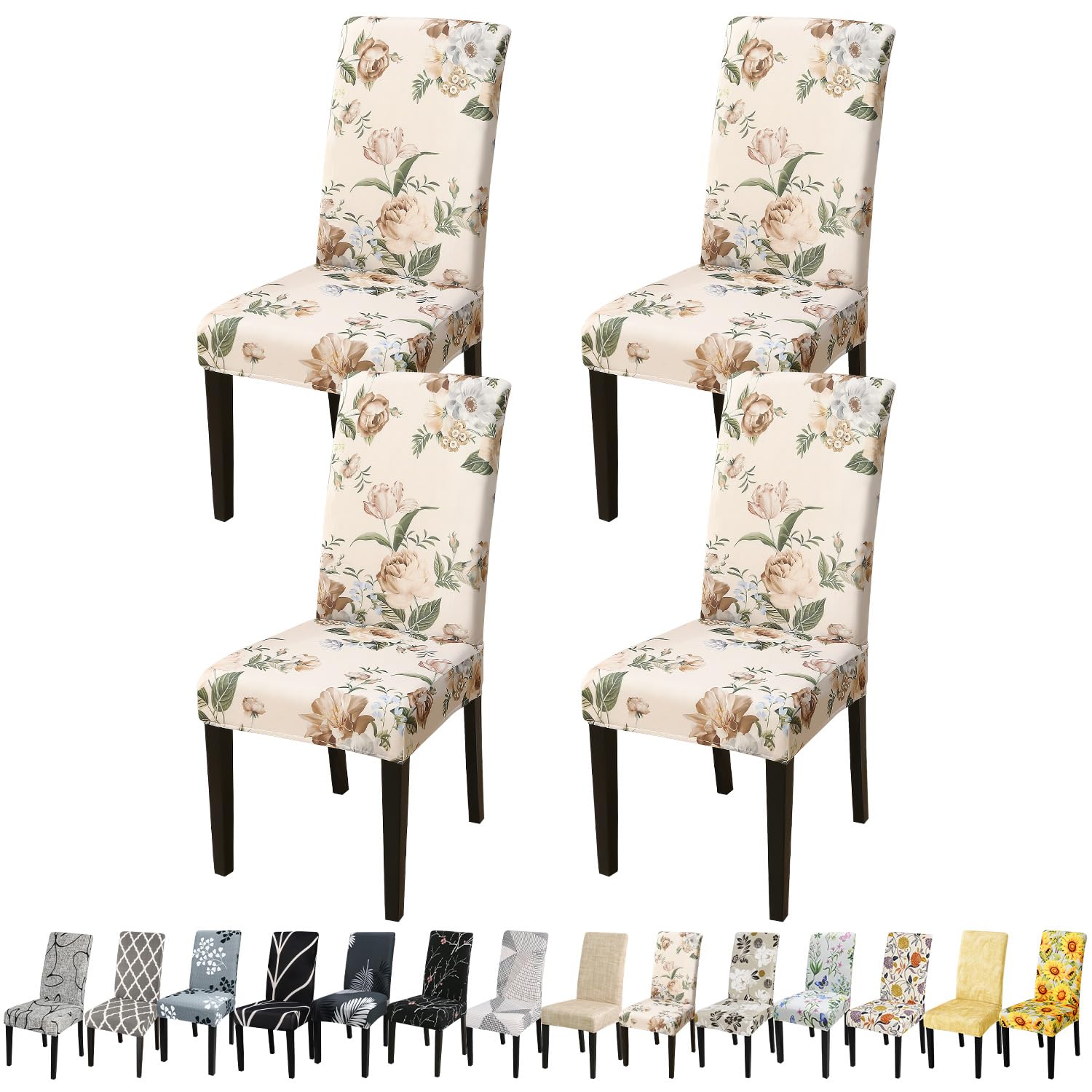 JQinHome Pattern Chair Covers for Dining Room Set of 4, High Stretch ...