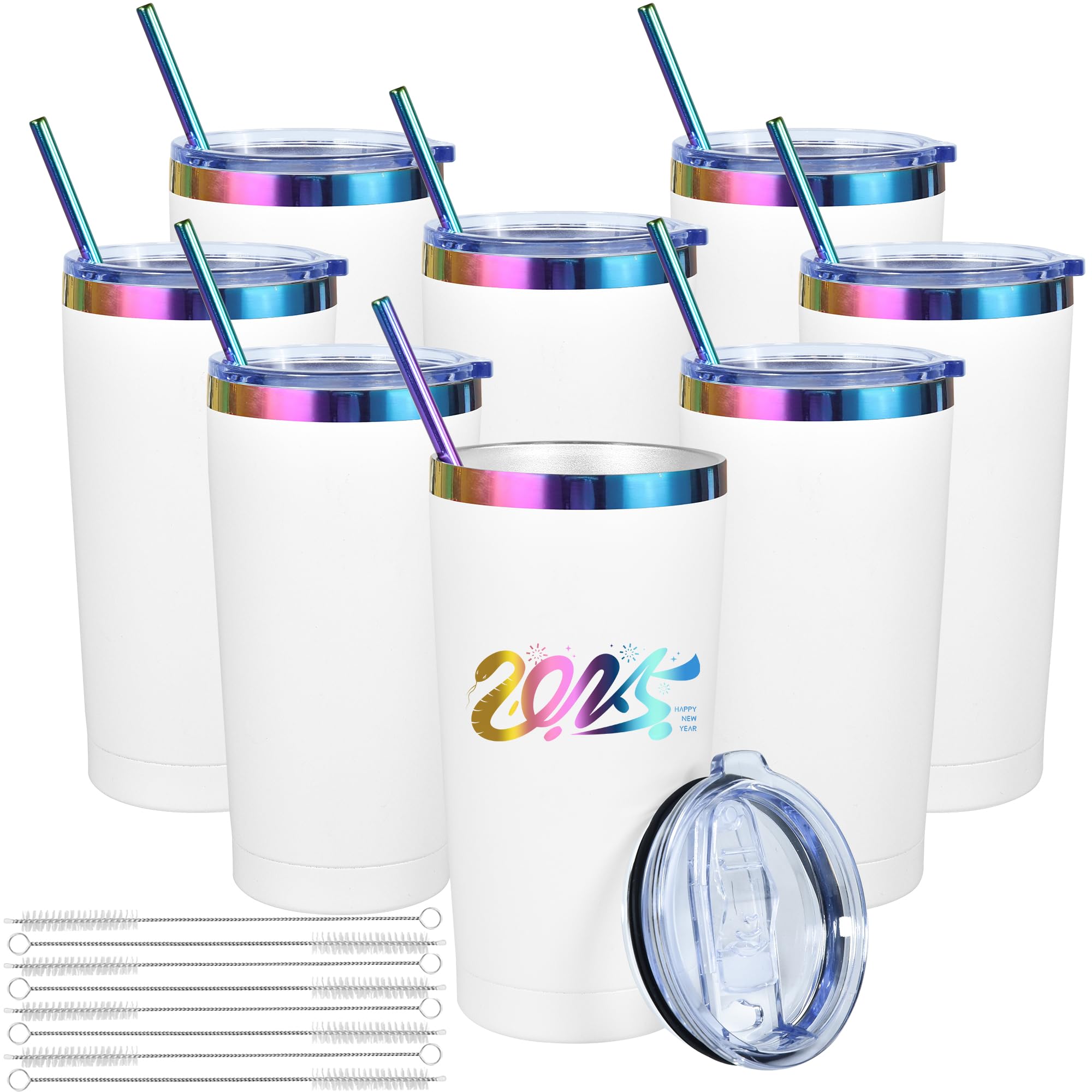 Amazon.com: Icesip 8pack 20oz Tumbler with Lid And Straw,Stainless ...