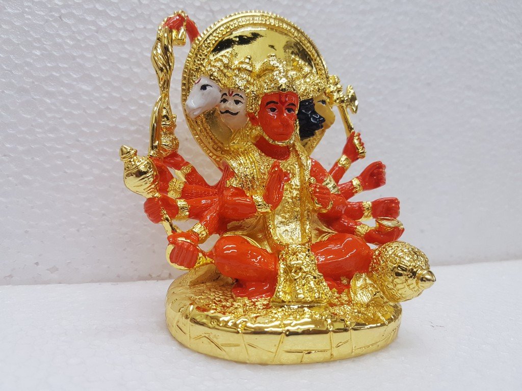 Buy Gold Plated panchmukhi Hanuman with Orange Enamel Work (10x9x7 cm ...