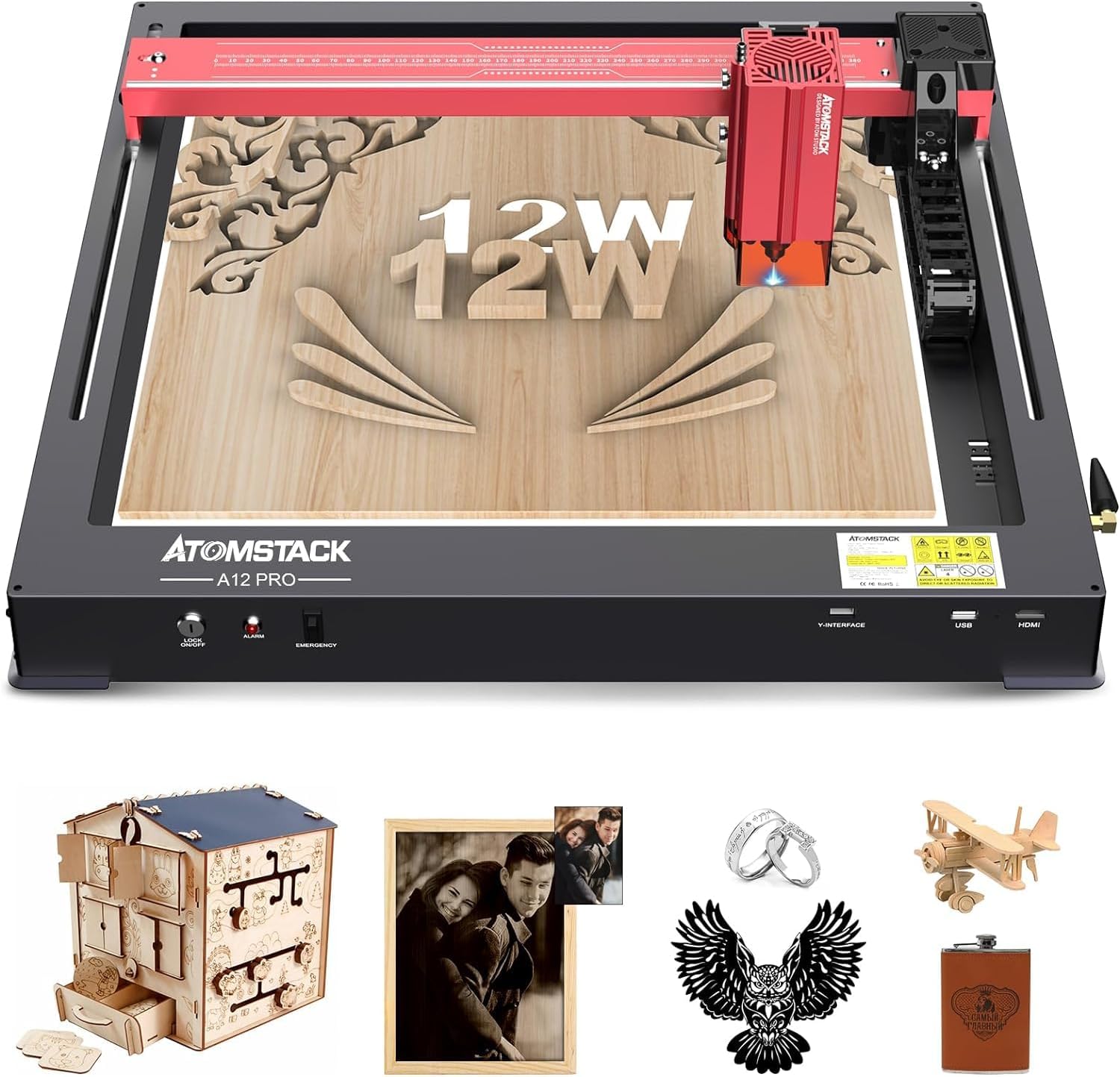 ATOMSTACK A12 Pro Incisione Laser 50W, Taglio Laser potenza laser 12W ...