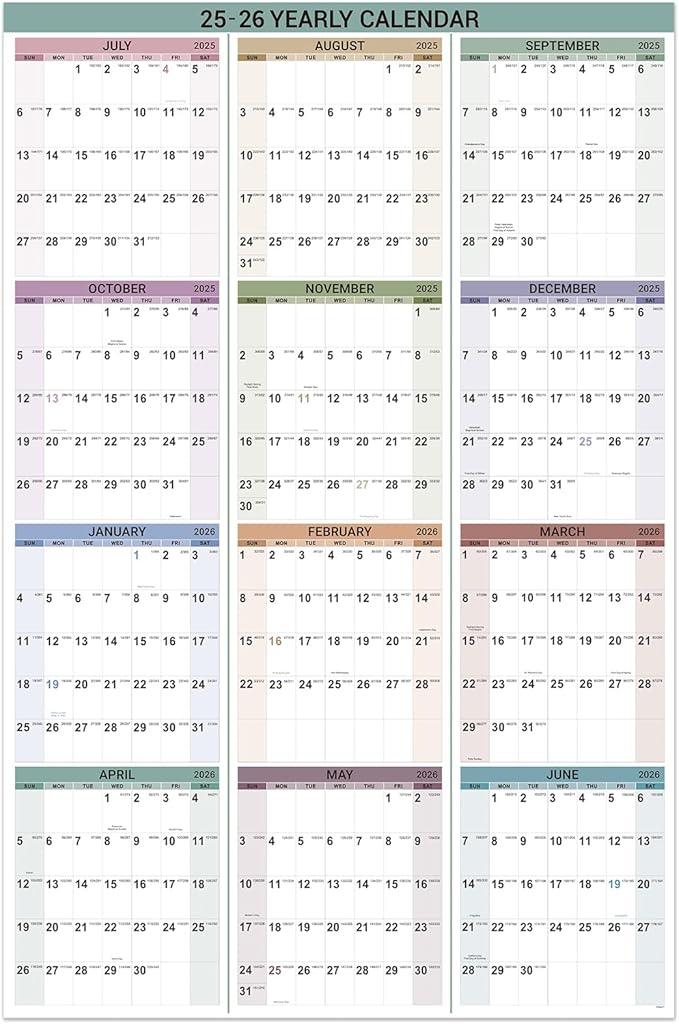 2025-2026 Yearly Wall Calendar - Jul. 2025 to Jun.2026, Wall Calendar ...