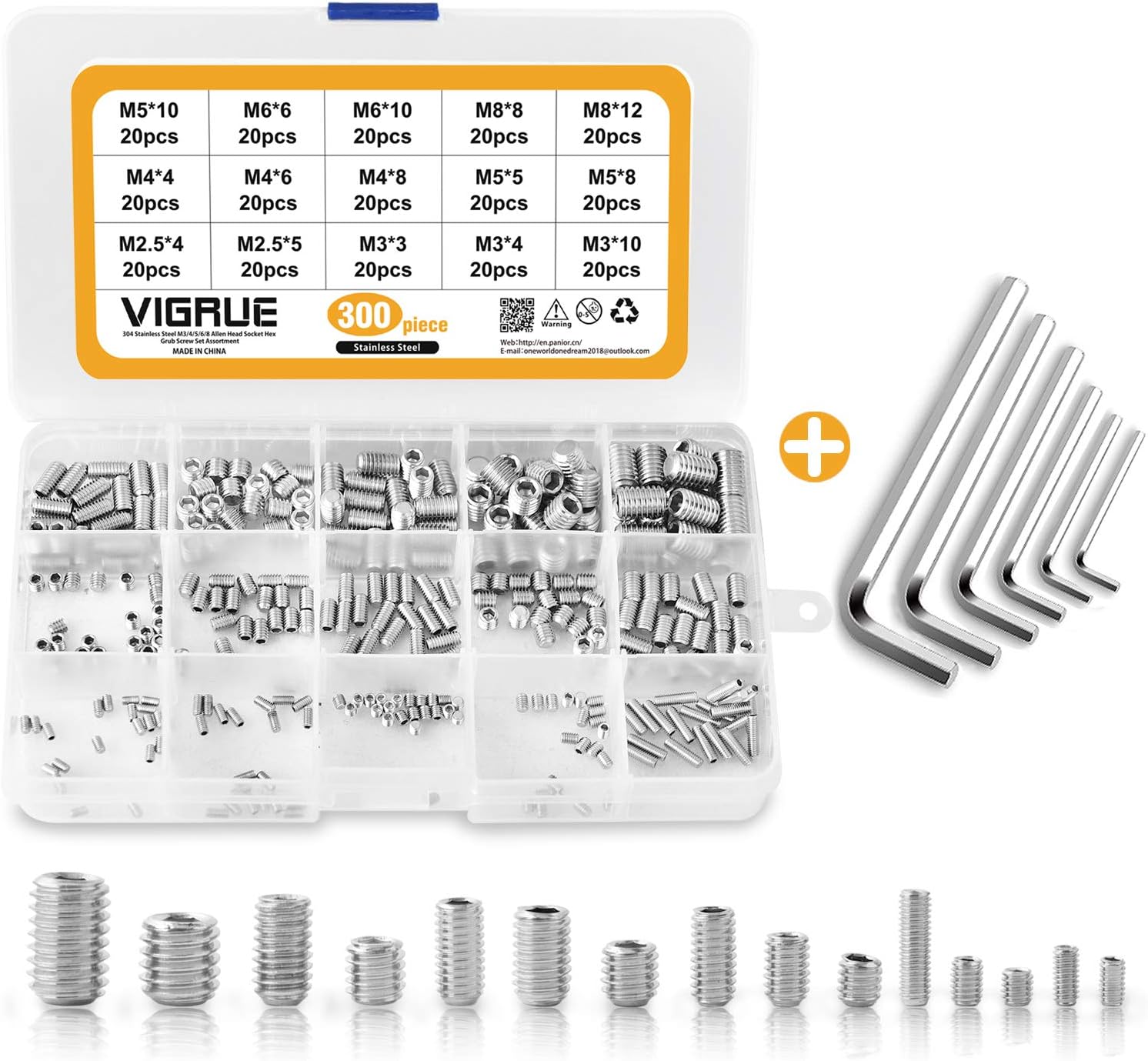 LAOYE Madenschrauben Set 510 Stück Gewindestift Sortiment Edelstahl M2 M3 M4 M5 M6 M8 ...
