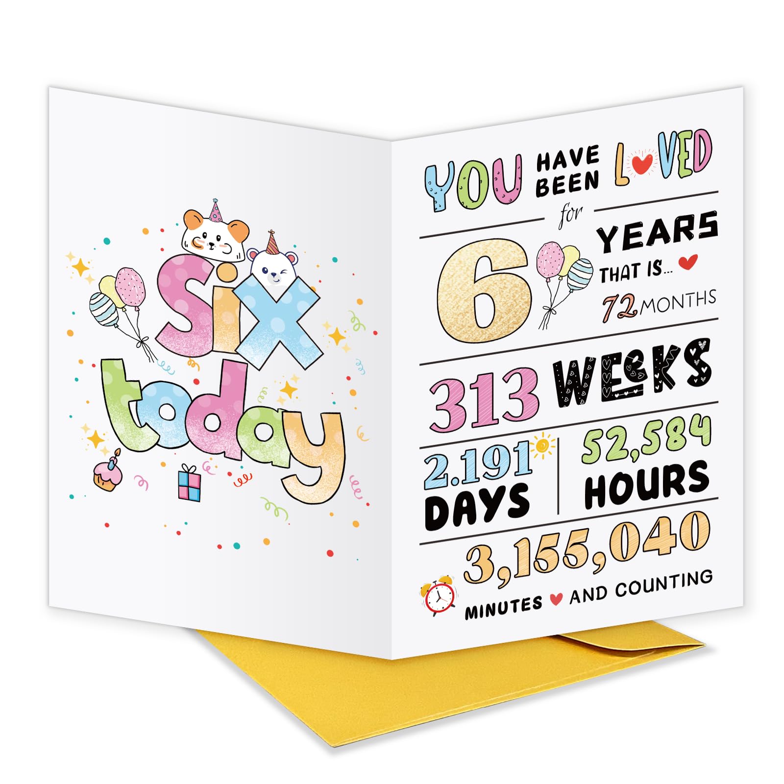 Amazon.com : Cute 6th Birthday Card for Girls Boys, Happy 6th Birthday ...
