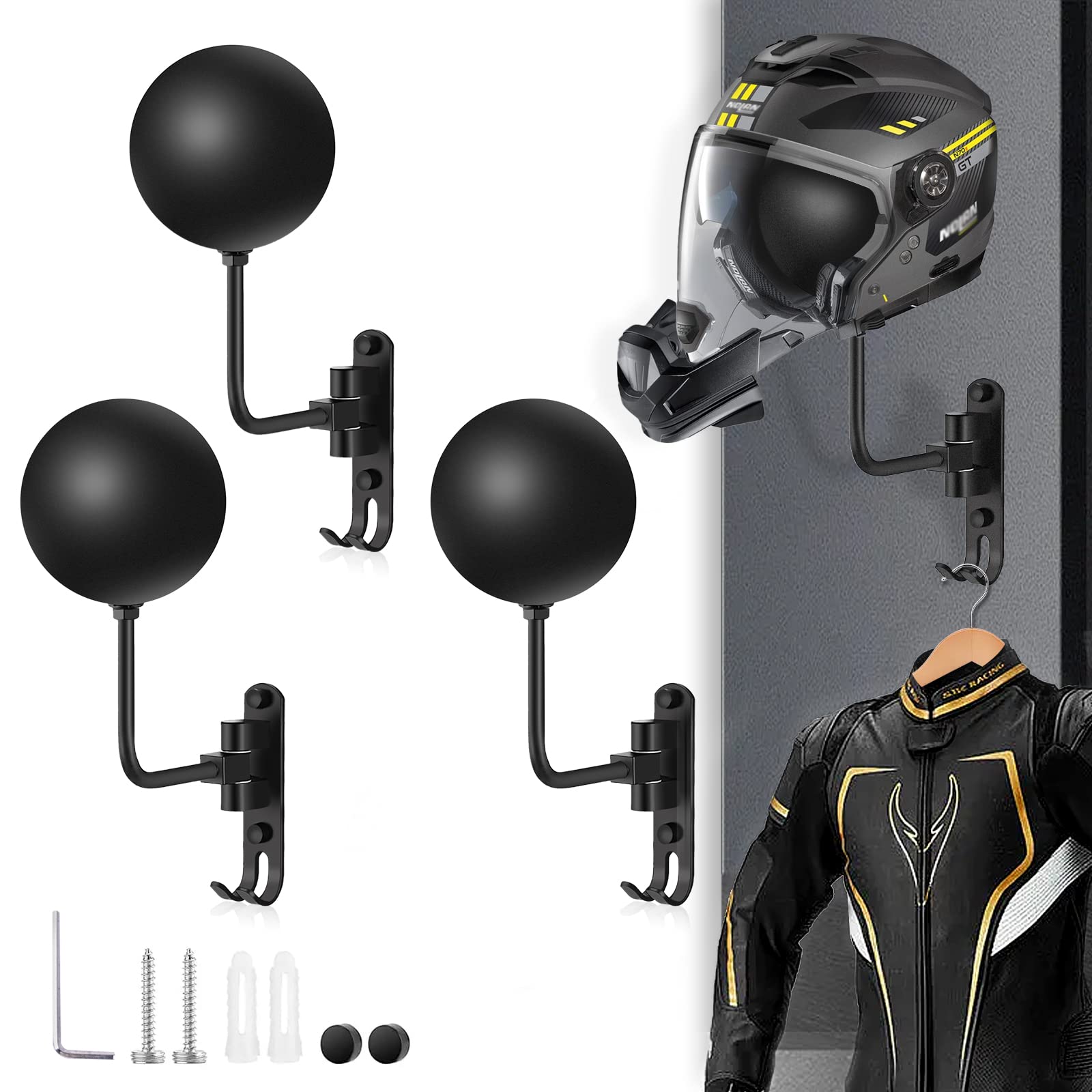 Motorcycle Helmet Rack Wall Mount 180 Degree Rotation Metal Bike Helmet ...