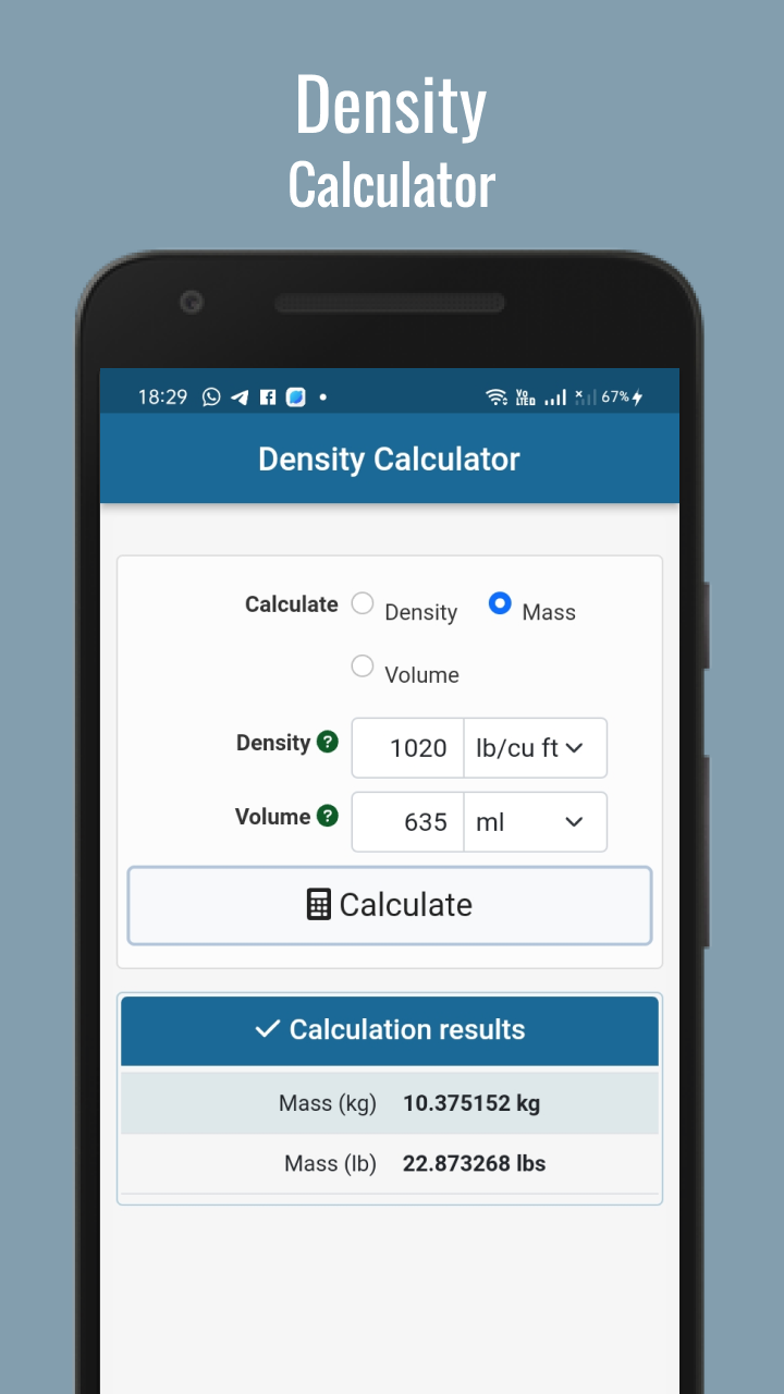 Density Calculator - Application sur Amazon Appstore
