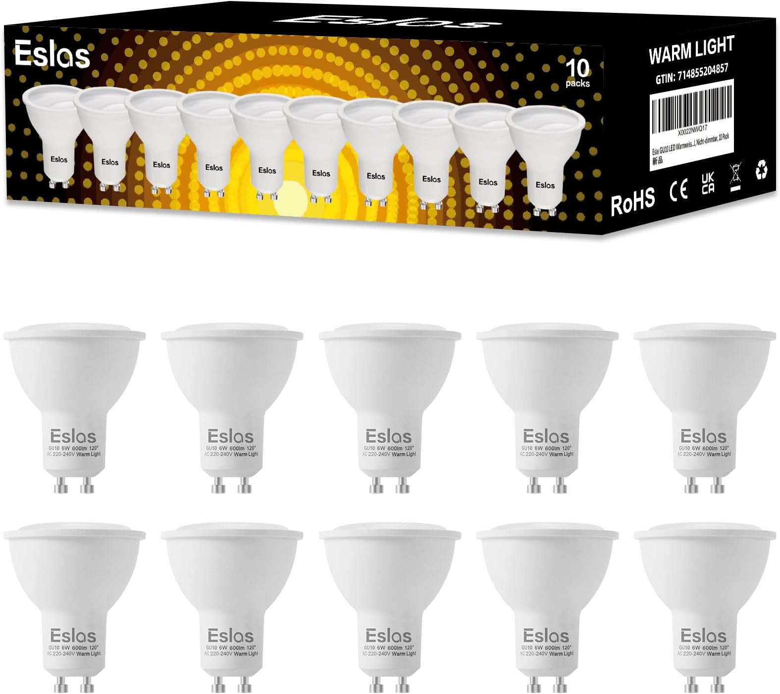 Fulighture GU10 LED, 10er-Pack GU10 LED Lampe, 6000K Kaltweiss 6W Lampe ...