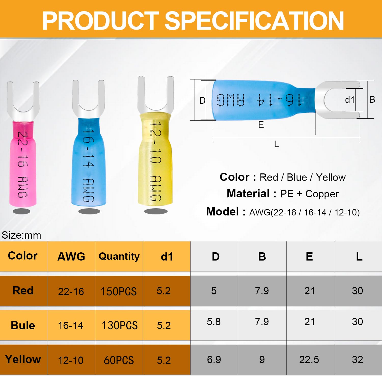Snapklik.com : 340PCS Heat Shrink Fork Spade Connectors 22-16/16-14/12 ...