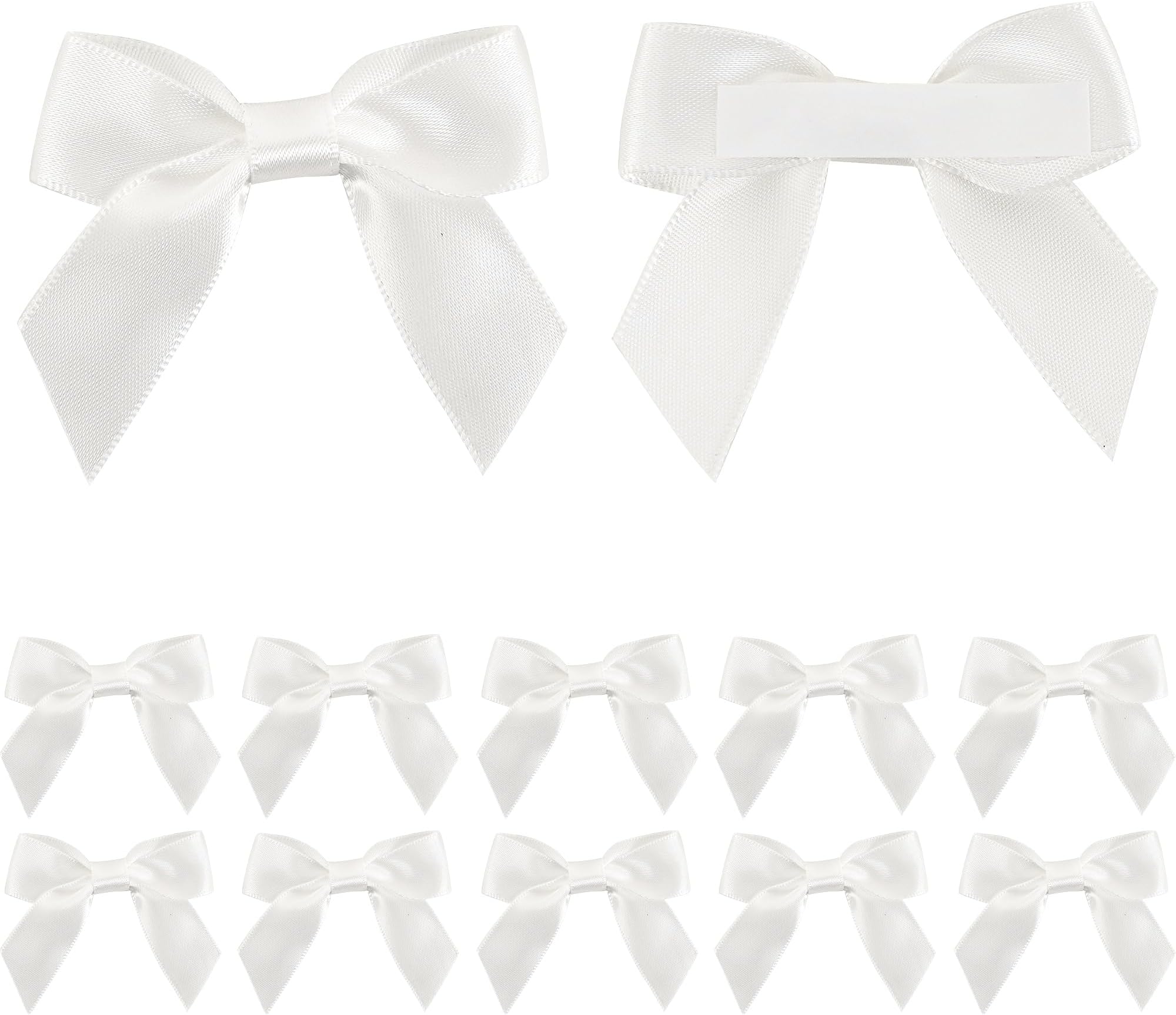 Amazon.com: AIMUDI White Satin Ribbon Bows 2" Self Adhesive Satin Bows ...