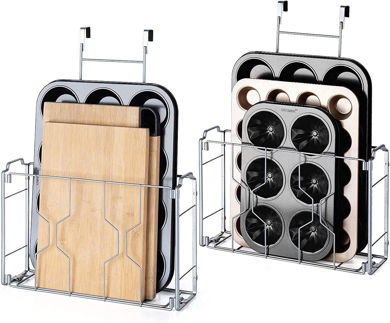 FunkyBuys Set Of 2 Over The Door Pan Lid Storage Racks : Amazon.co.uk ...