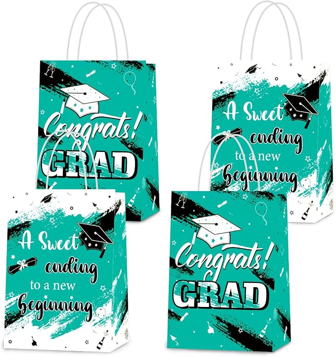 Amazon.com: Graduation Party Gift Bags, Congrats Grad Teal Blue Party ...