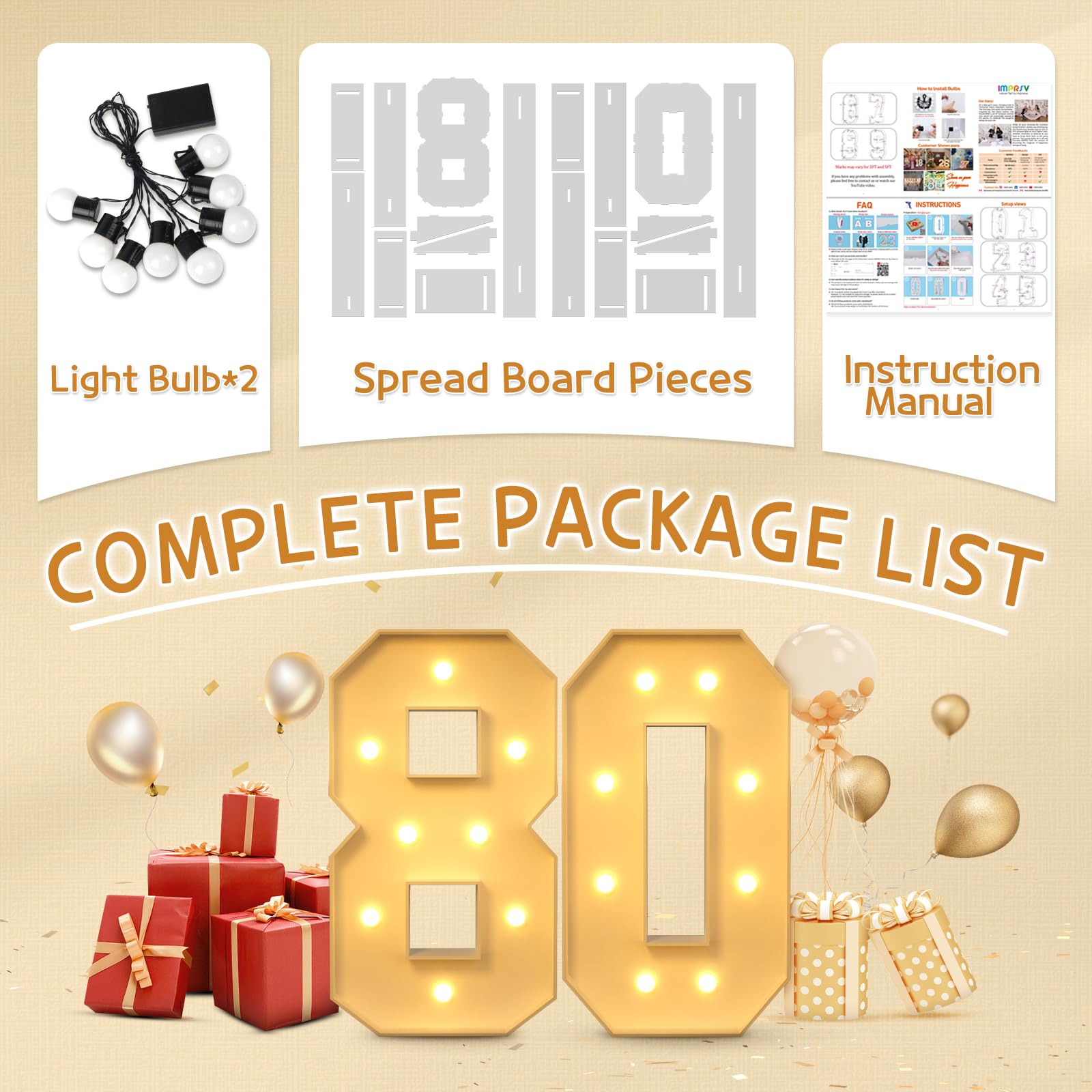 Snapklik.com : Imprsv 3FT 80th Birthday Decorations Numbers: 80th ...