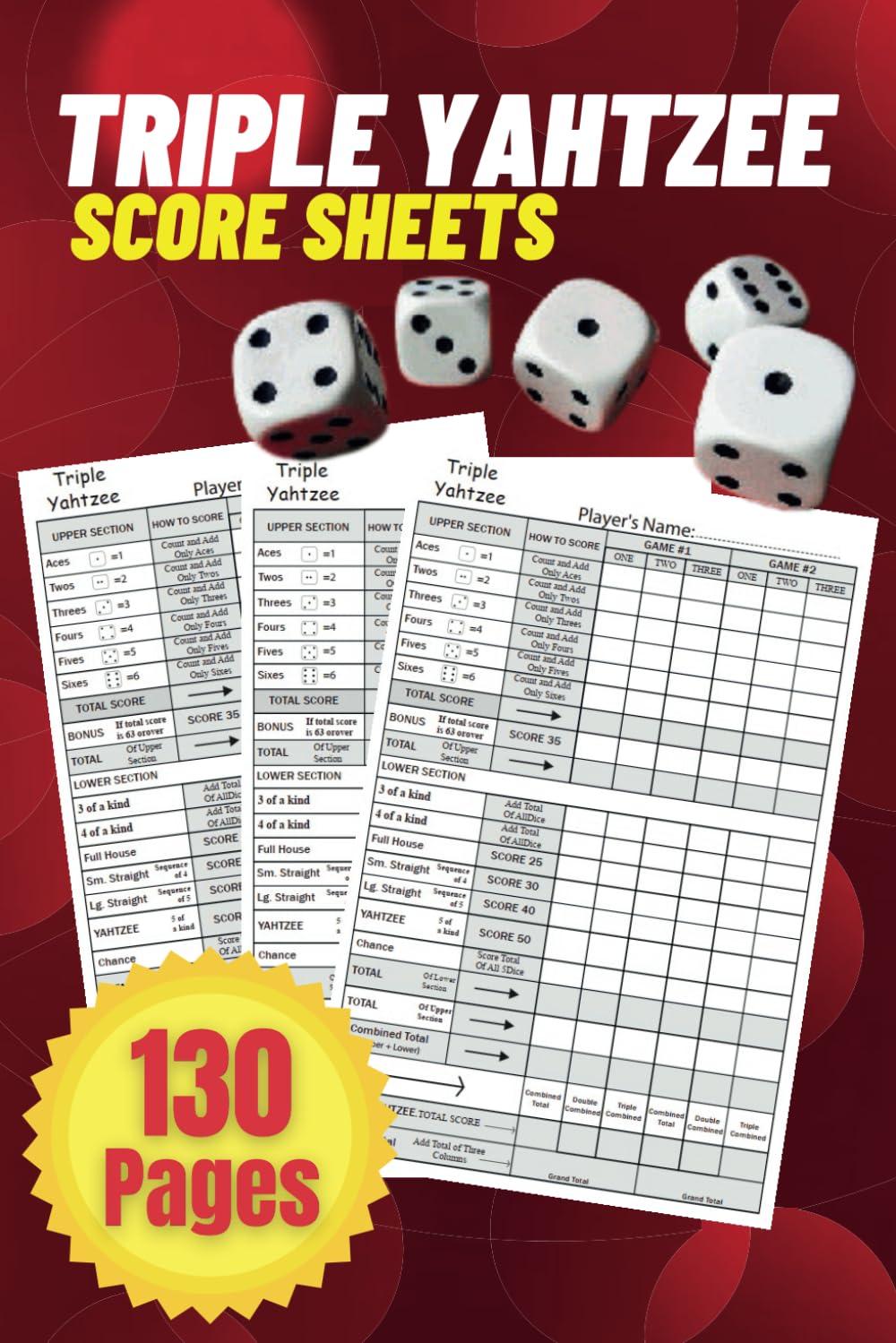 Triple Yahtzee Score Sheets: triple Yahtzee score book with 6 x 9 ...