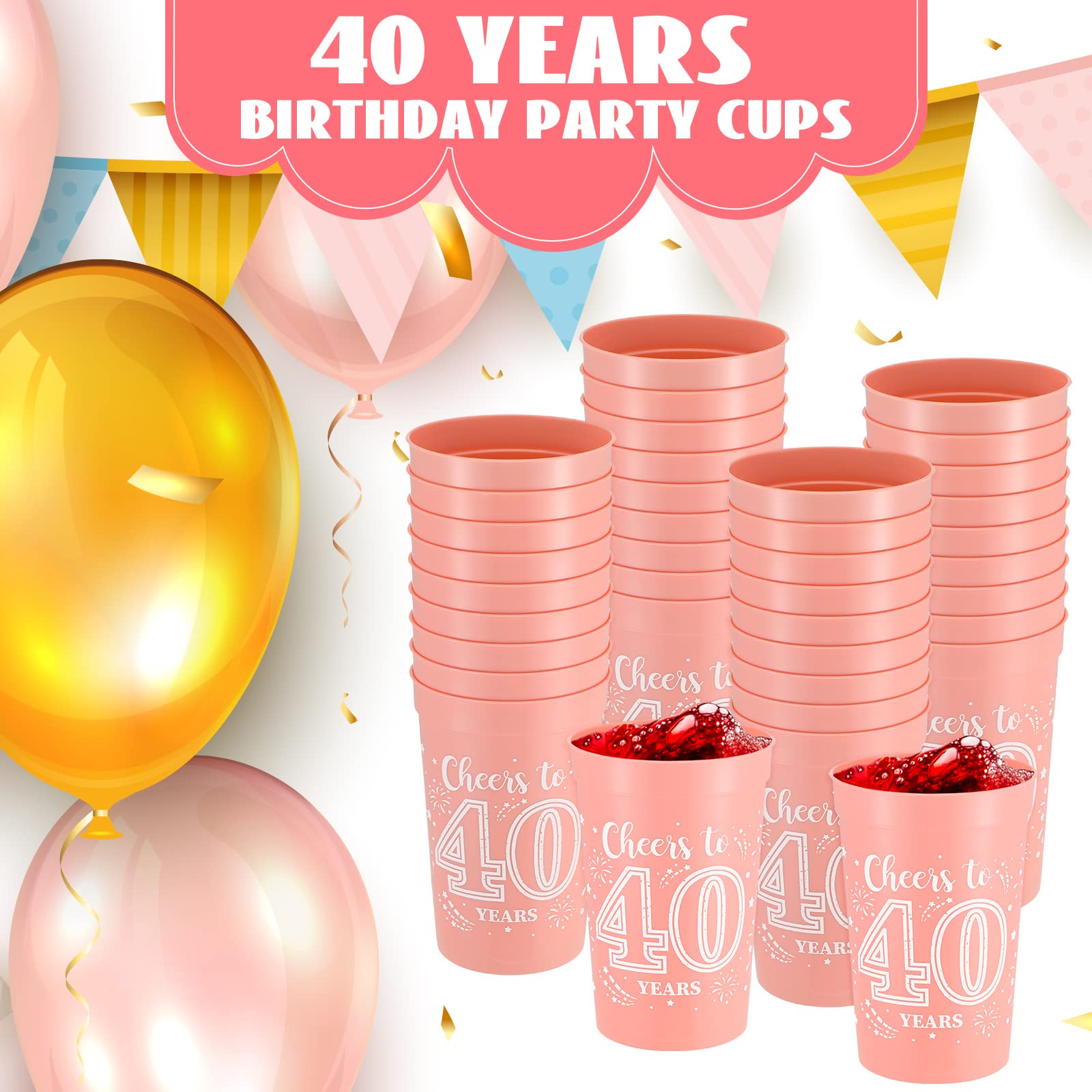 Lallisa 40 Pcs 16 oz 40th Birthday Cups Plastic Cheers to 40 Years ...