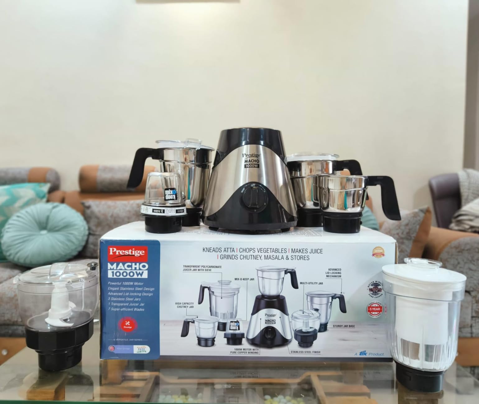 Buy Prestige Macho 1000W Mixer Grinder with Accessories- Stainless ...
