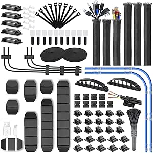 188Pcs Cable Management Kit with 60 Cable Clip Holders,6 Cable Sleeves ...