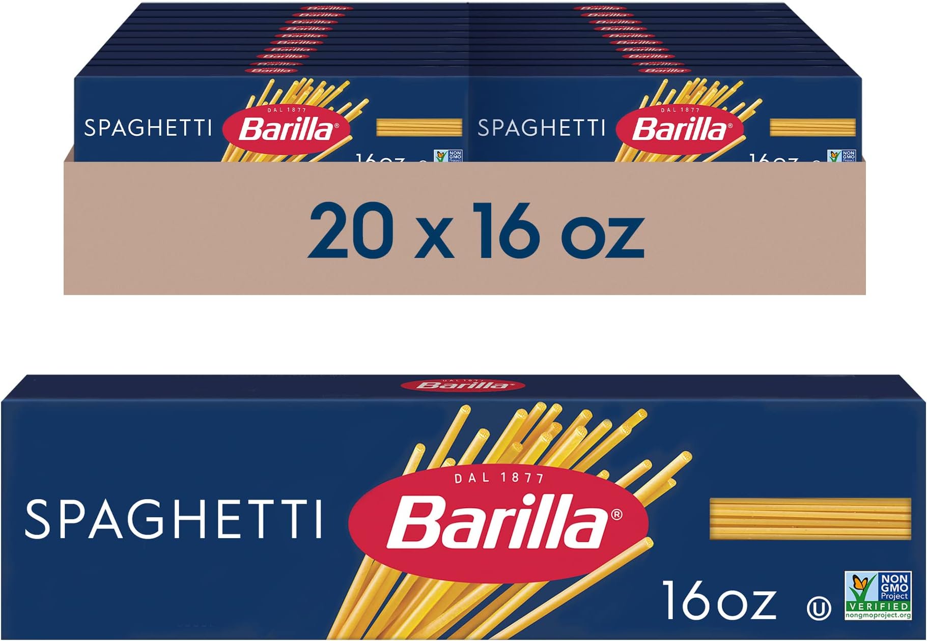 Amazon.com: Barilla Spaghetti Pasta, 16 oz. Box (Pack of 20) - Non-GMO ...