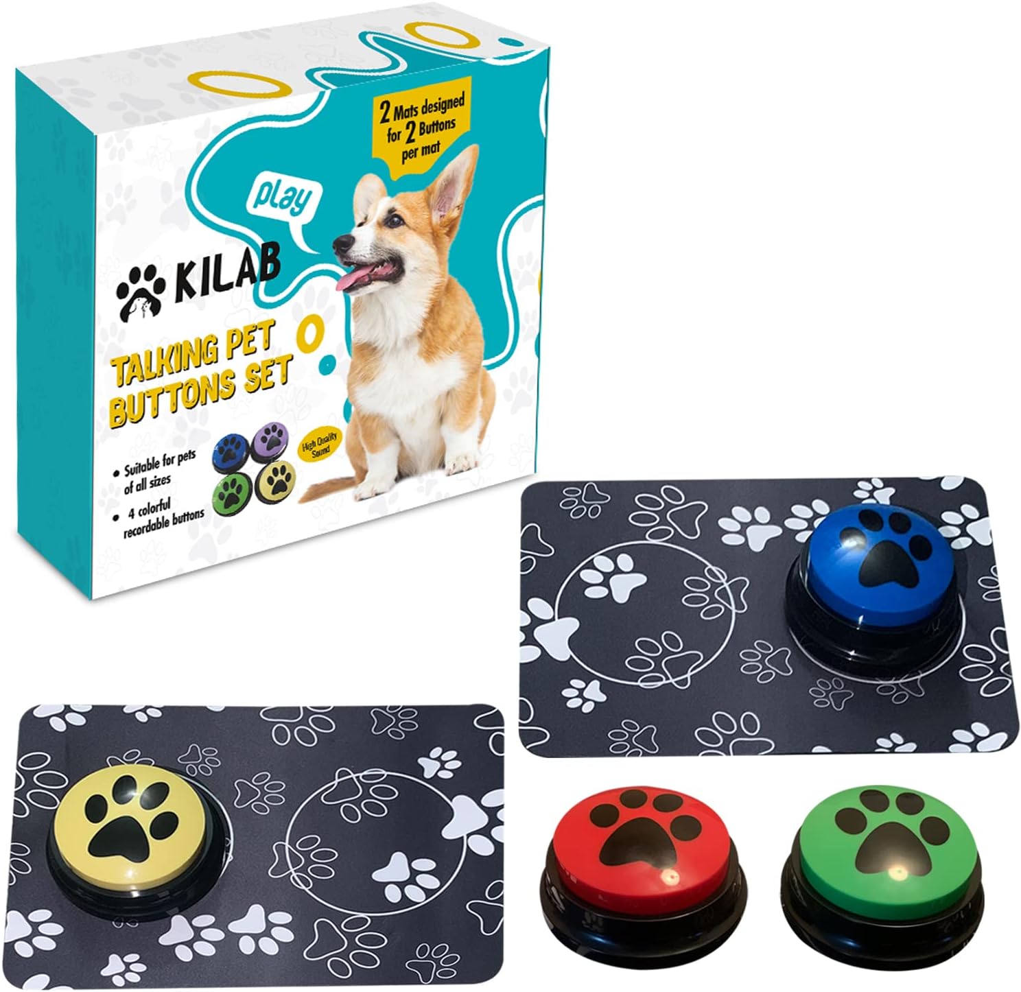 Amazon.com : Kilab Talking Dog Buttons– Pack of 4 Recordable Dog ...