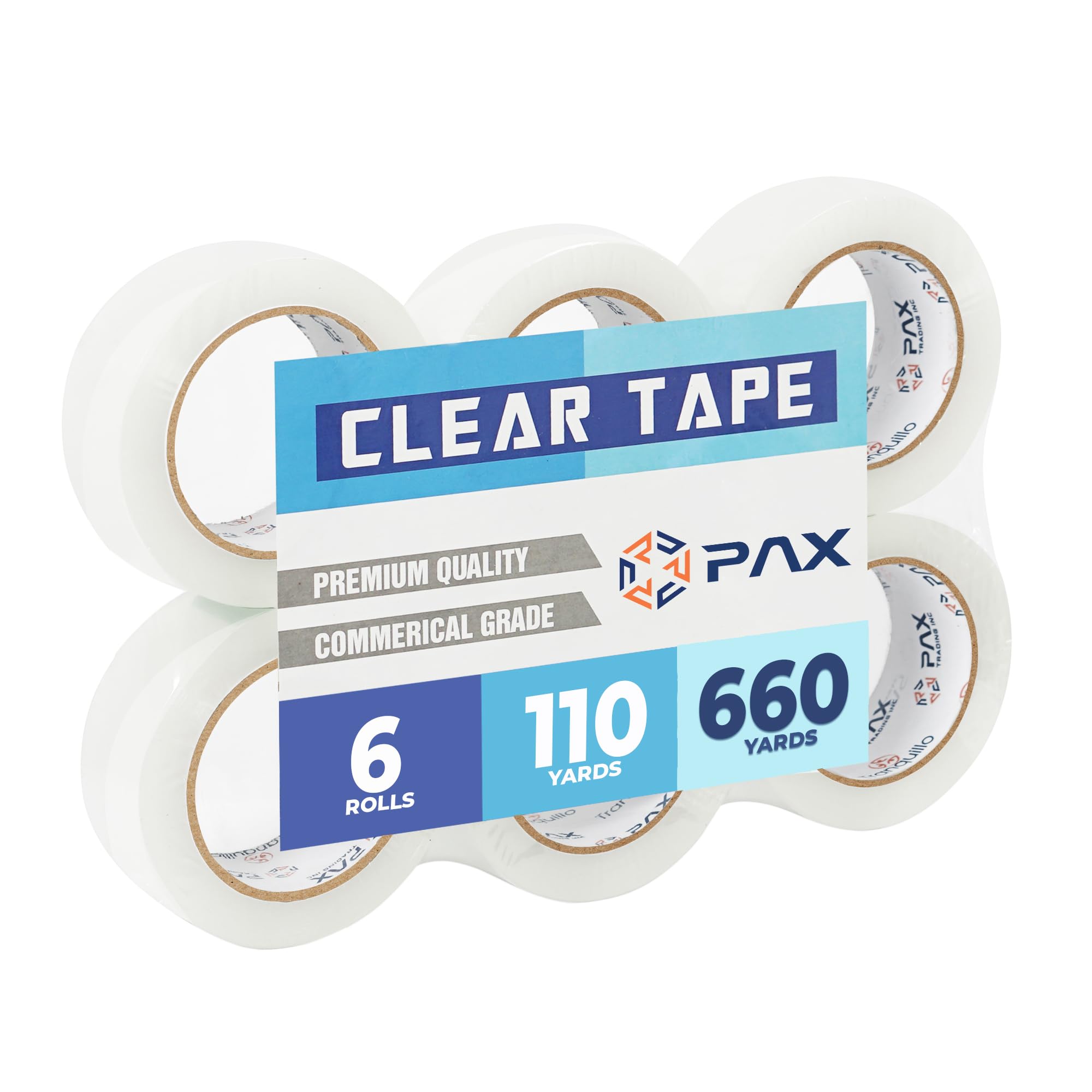 Pax 6 Rolls of Premium Clear Packing Tape 2 Inch Wide Shipping Tape ...