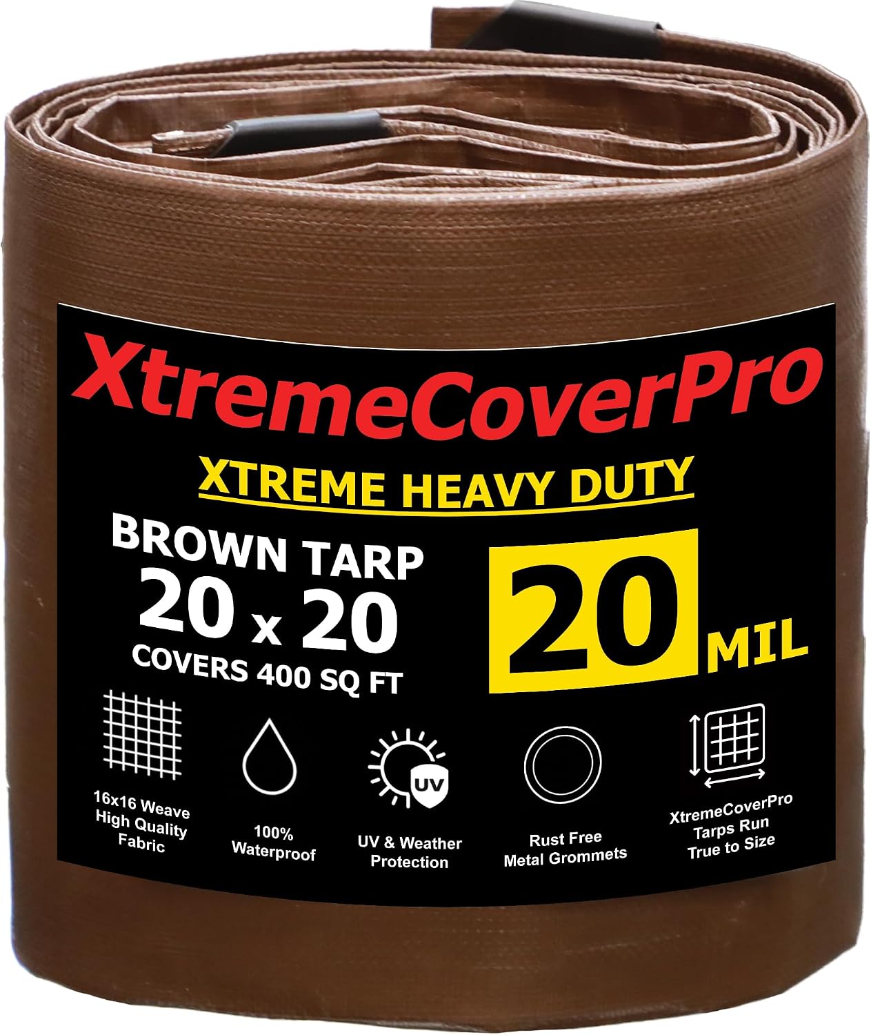 20' x 20' Brown Super Ultra Heavy Duty Tarp – 20 Mil Waterproof & UV ...