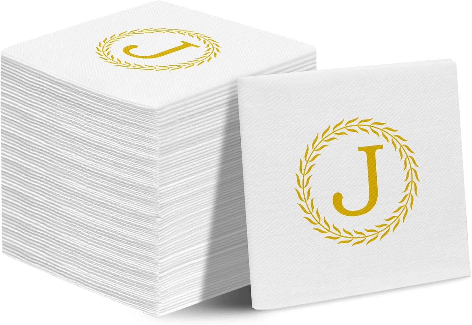 Amazon.com | 100 Gold Monogram Cocktail Napkins - Letter J White ...