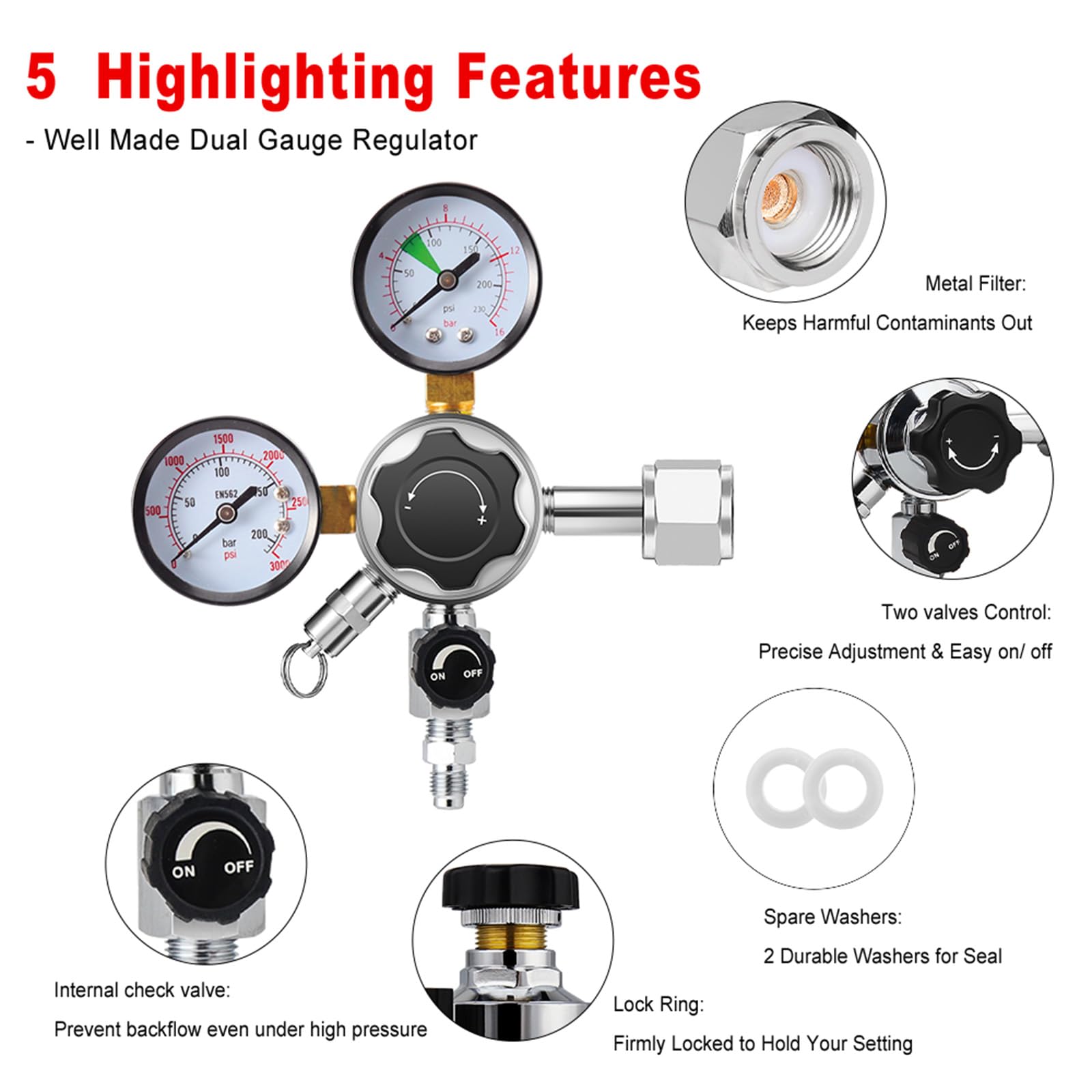 Snapklik.com : FERRODAY 0-120 PSI CO2 Regulator Beer Keg Regulator ...