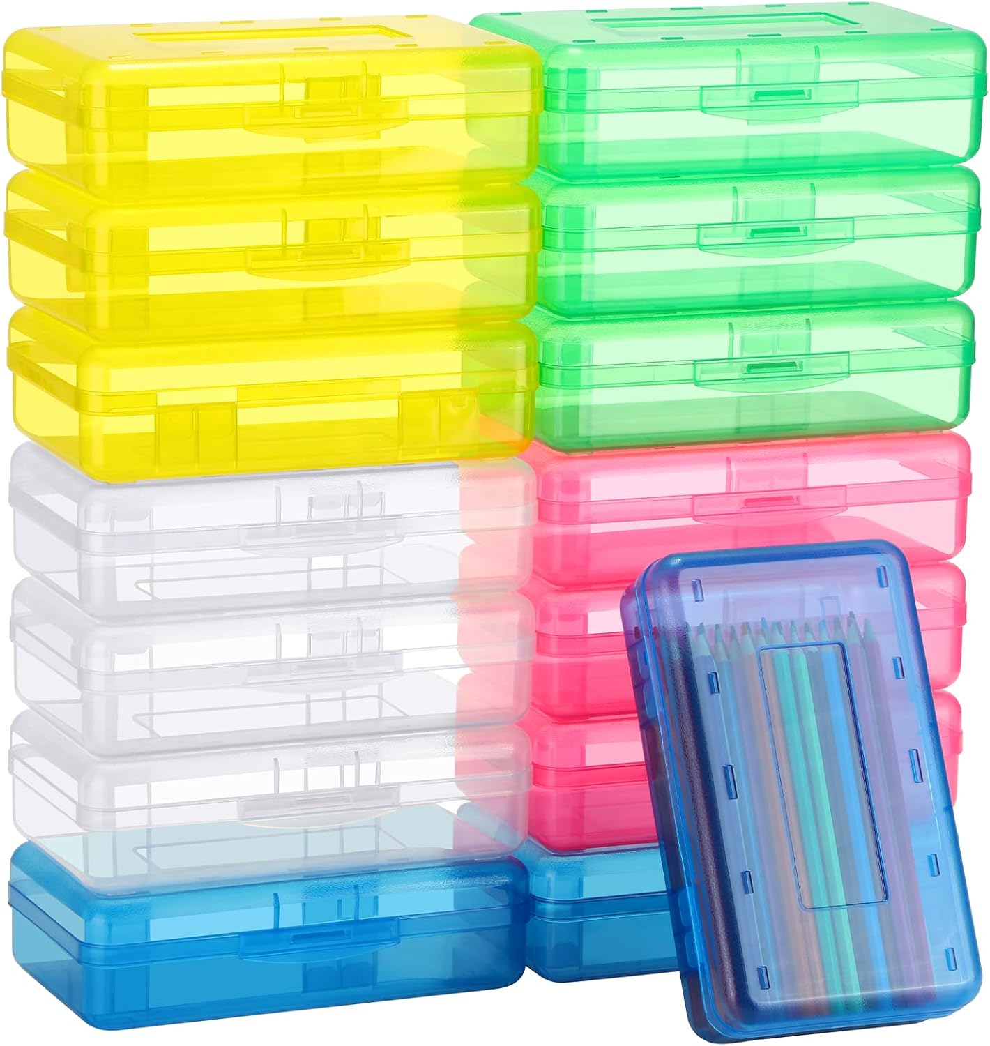 Amazon.com: 15 Pcs Clear Pencil Box Bulk Plastic Large Capacity Pencil ...