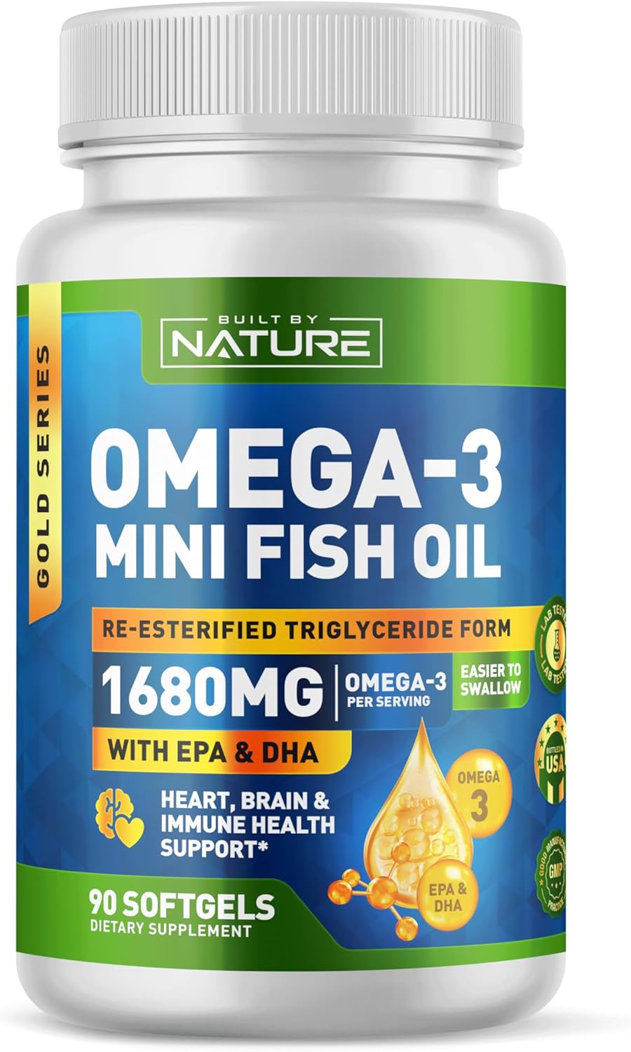 Amazon.com: Built by Nature Omega 3 Mini Fish Oil – Re-esterified Triglyceride Form (rTG) – High ...
