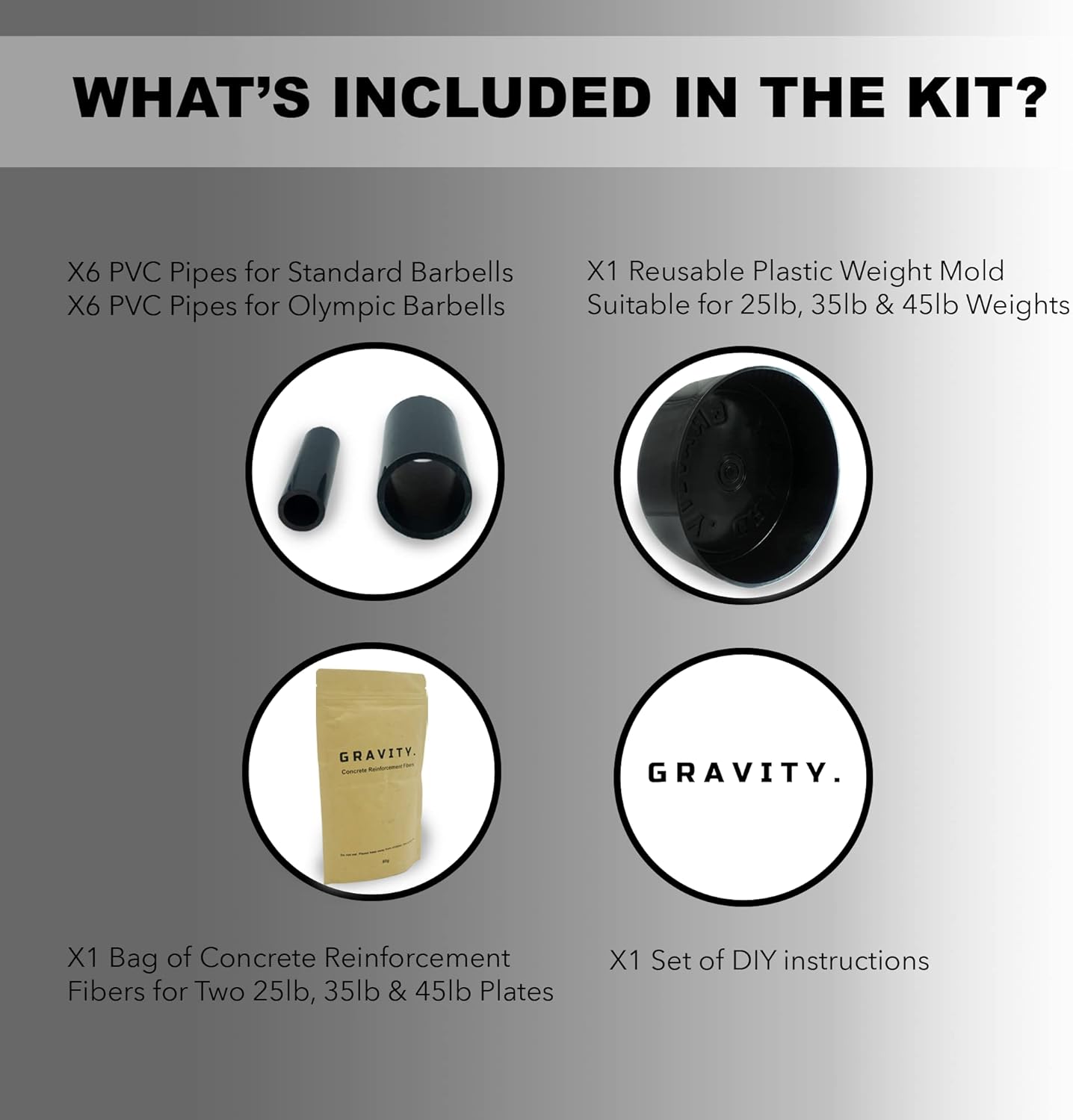 Gravity Barbell Weight Plates Mold - Kit Makes 45lbs 35lbs 25lbs ...