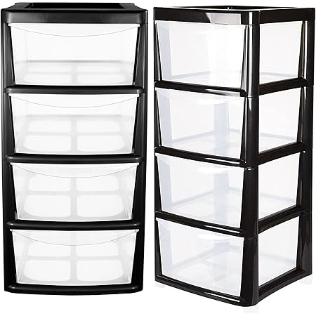 4 Drawer Large Plastic Storage Drawer Tower - Black - Perfect for ...