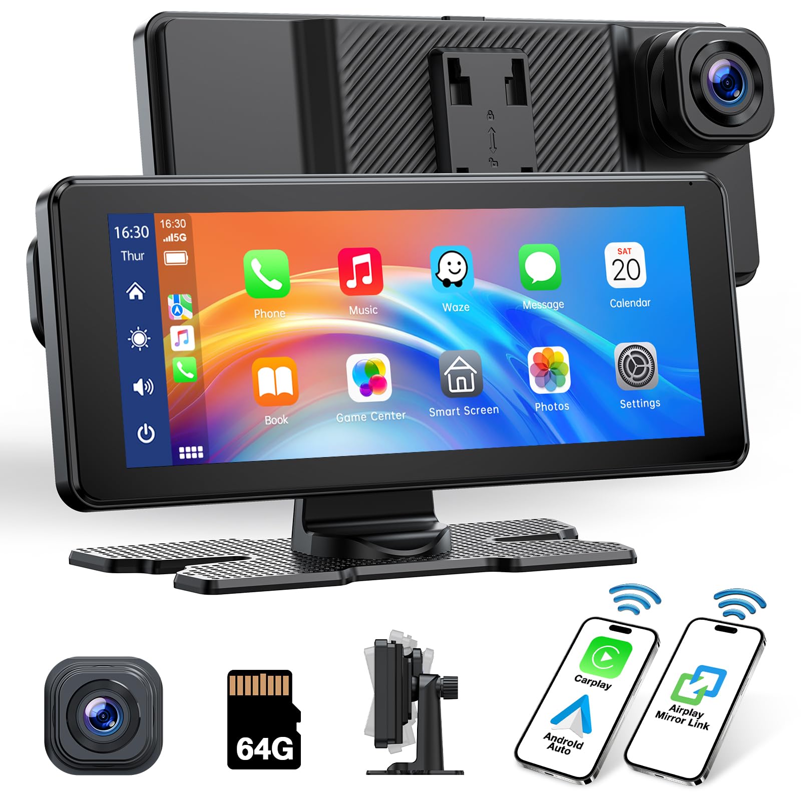 Lamto 6.86" Wireless Carplay and Android Auto 2.5K Dash Cam Front ...