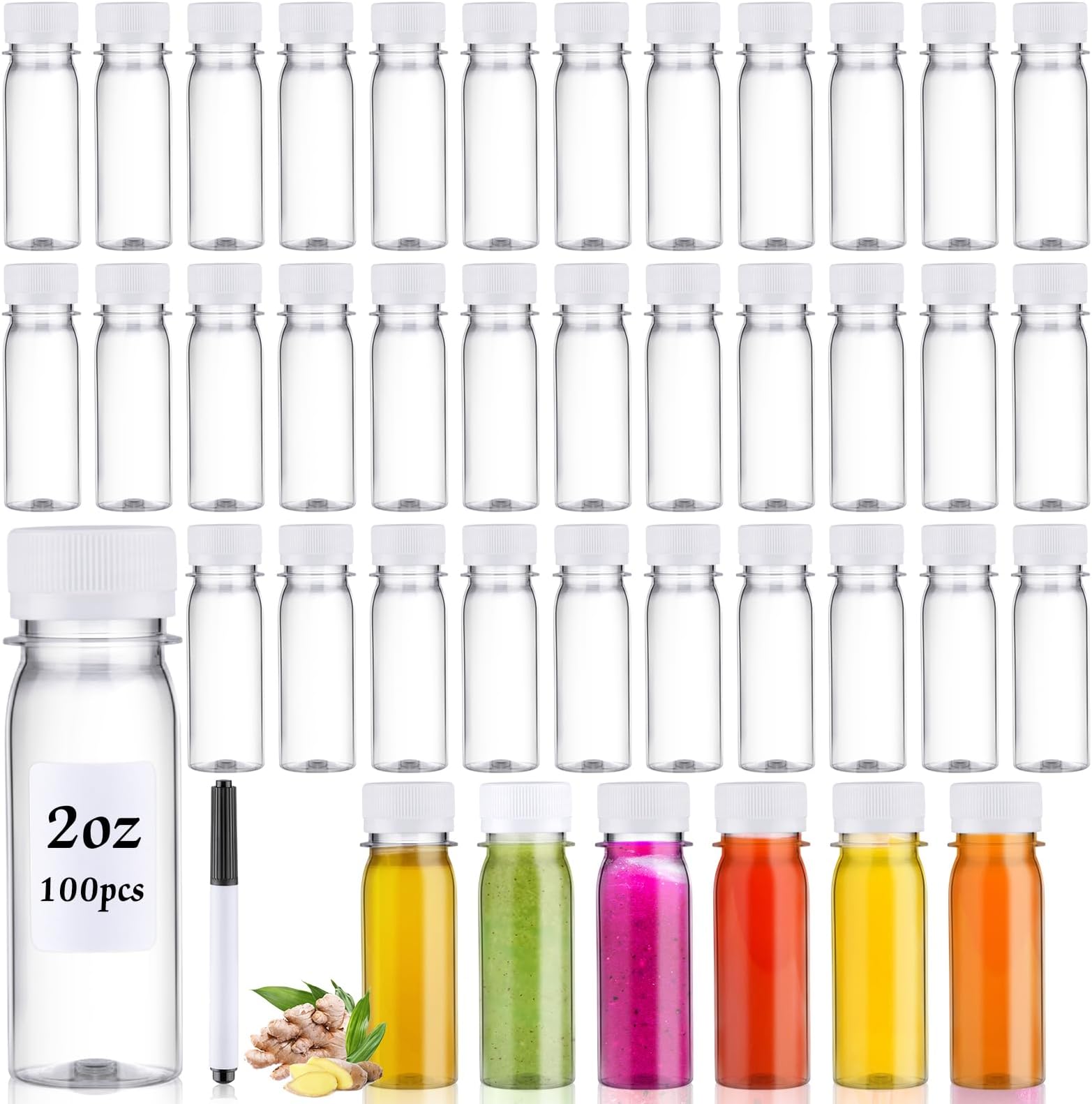 Amazon.com: FoldTier 100 Pcs Plastic Juice Shot Bottles with Caps Small ...