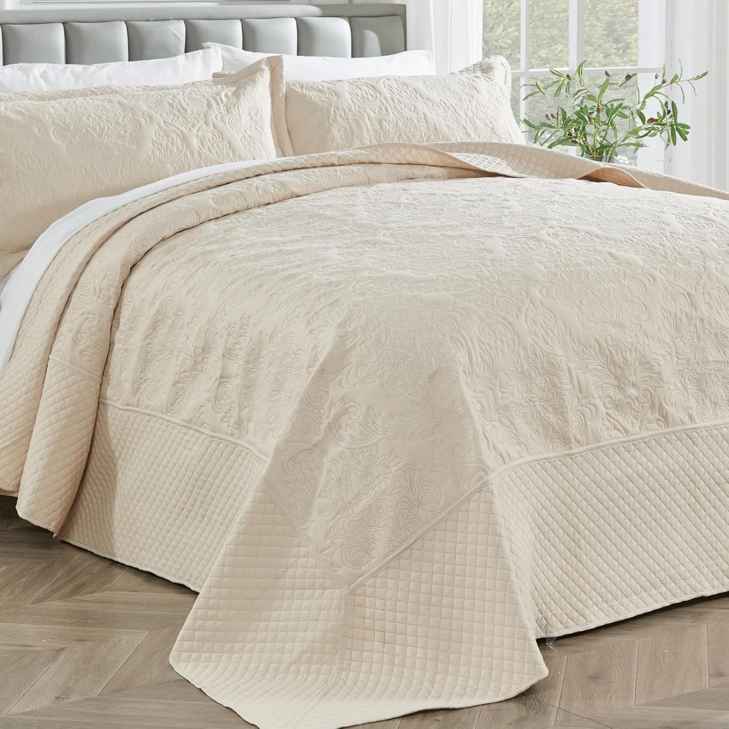 ENJOHOS 128x120 California King Quilt Sets Oversized Beige Extra Wide ...