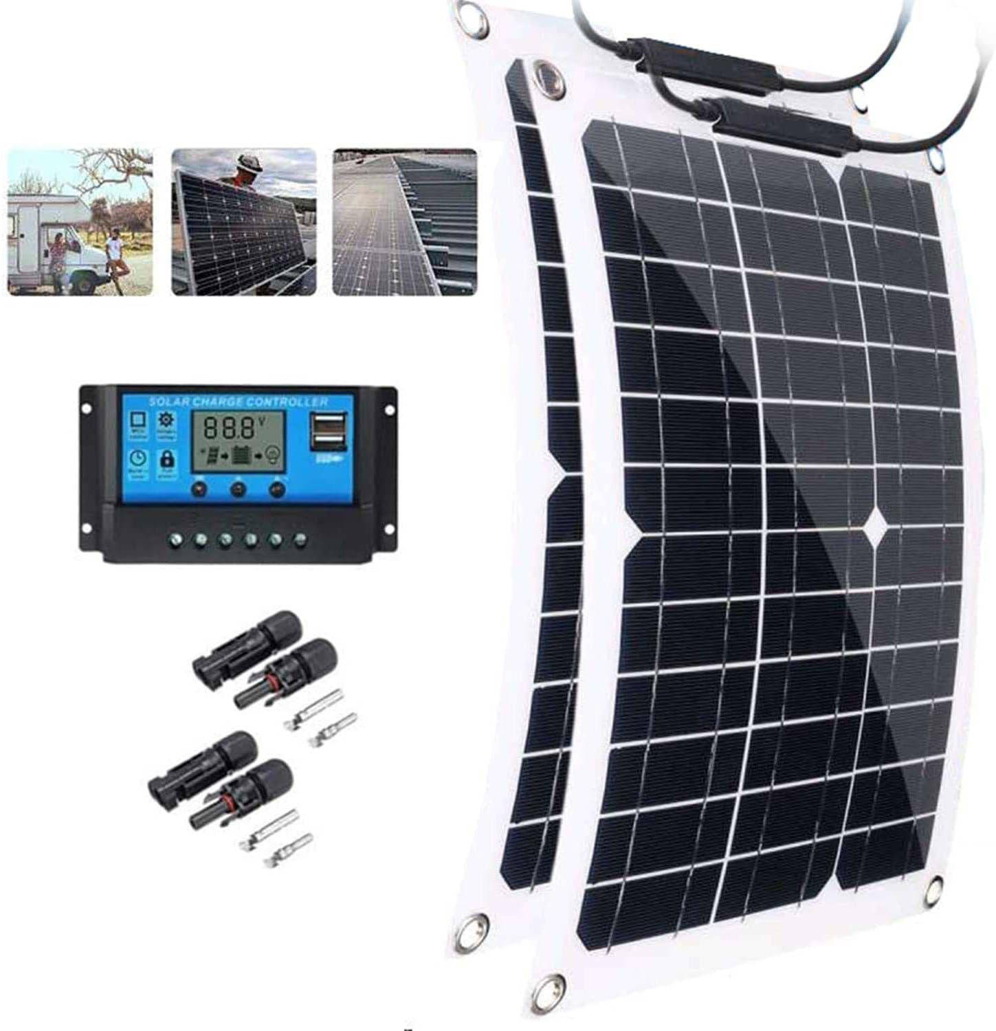 Amazon.com: 600W 18V Flexible Solar Panel Two Pieces 300W Solar Panel ...