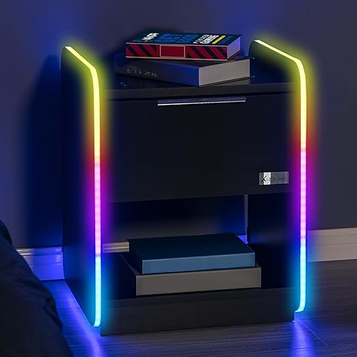 X-Rocker Electra 45cm x 40cm, RGB LED Bedside Table & Drawer - Neo ...