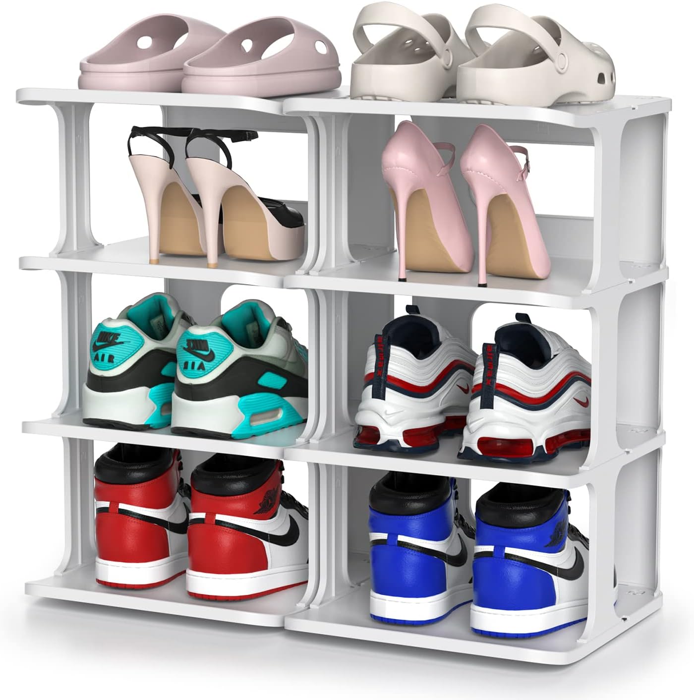 Amazon.com: ZOINLIY Stackable Shoe Rack for Closet, 4 Tiers 2 Columns ...