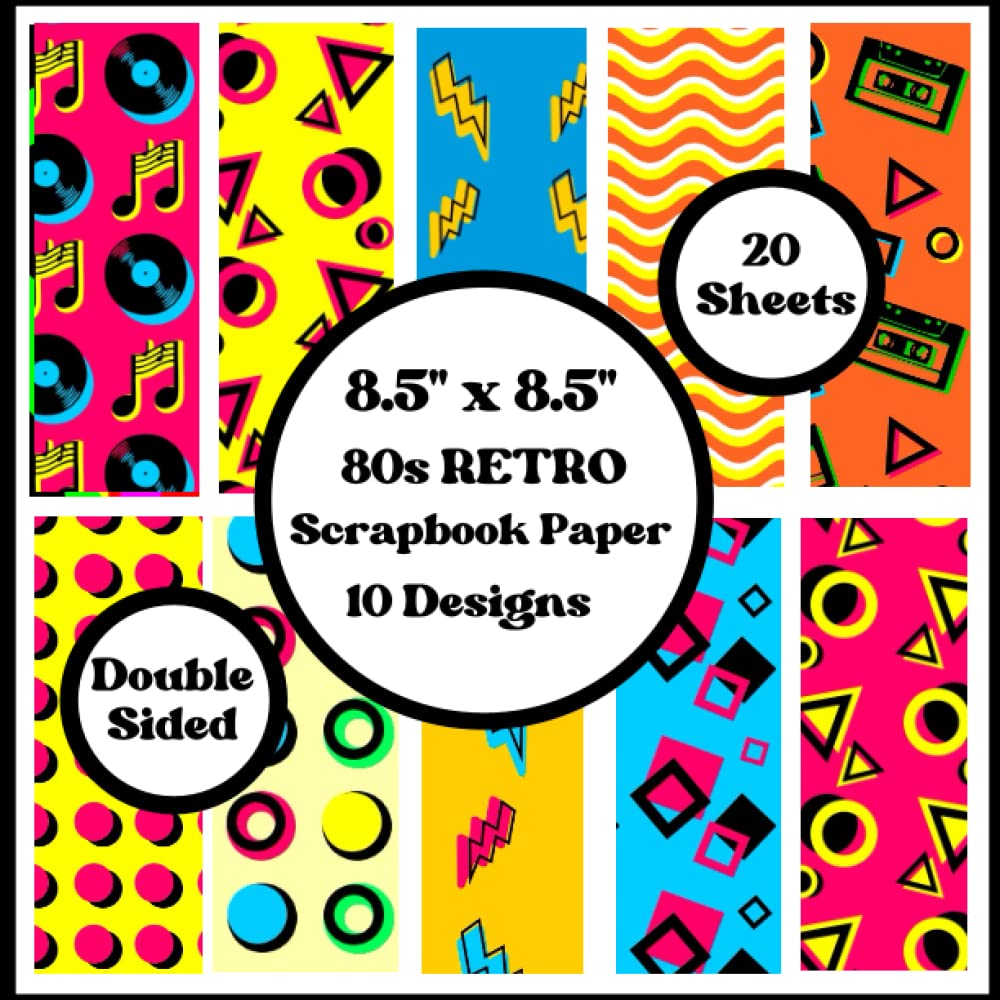 Retro 80s Scrapbook Paper Pad | 20 Double Sided Sheets , Size 8.5" x 8. ...