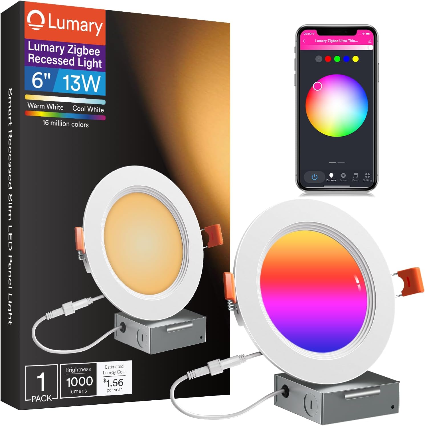 Lumary Zigbee Smart Recessed Lighting 6 Inch Canless LED Recessed ...