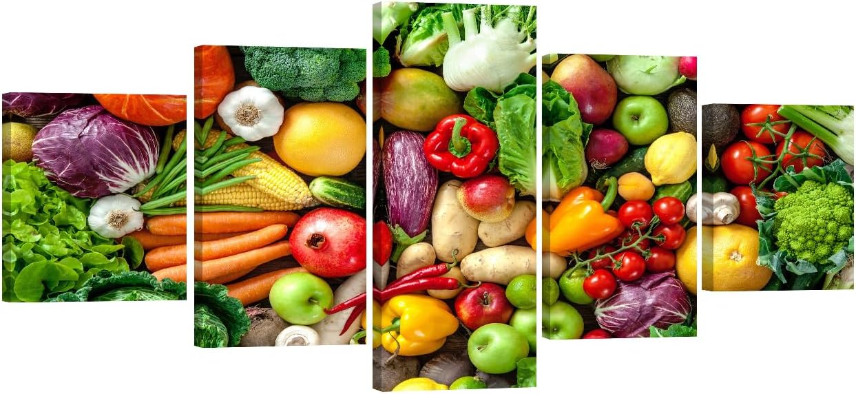 Amazon.com: 5 Panels Wall Art, Fresh Fruits Vegetables Canvas Wall Art ...