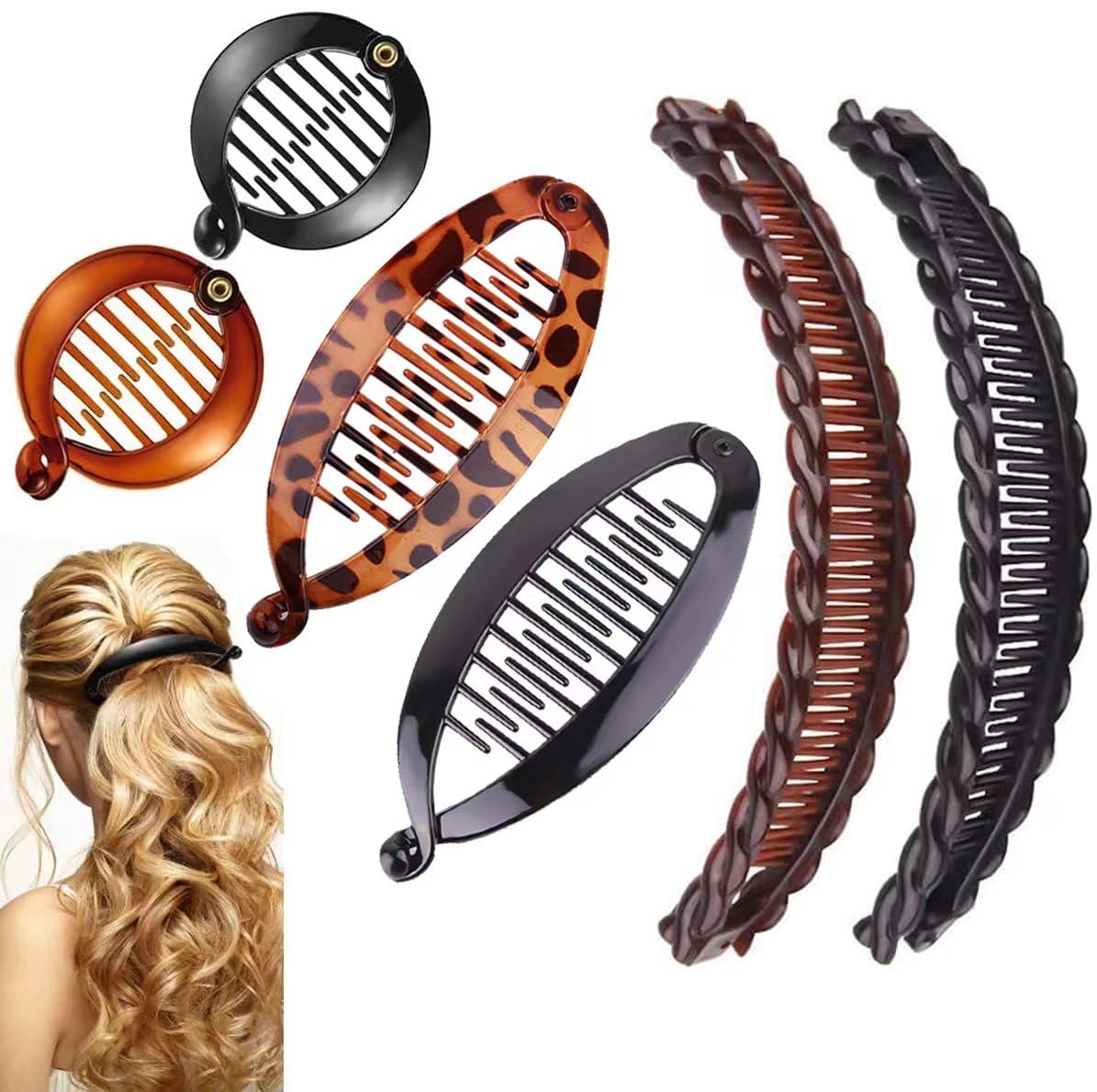Amazon.com : 6Pcs Banana Hair Clips For Women and Girls Fishtail Hair Clip for Long Hair Clamps ...