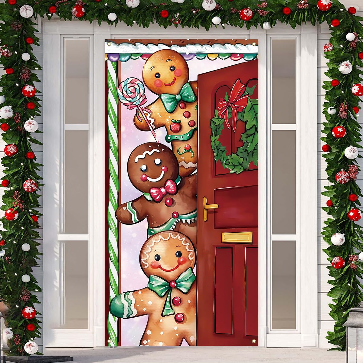 Amazon.com: Gingerbread Christmas Door Cover Candy Cane Gingerbread Man ...