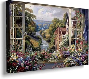 Amazon.com: Generic Window Wall Art English Country and Garden Flowers ...