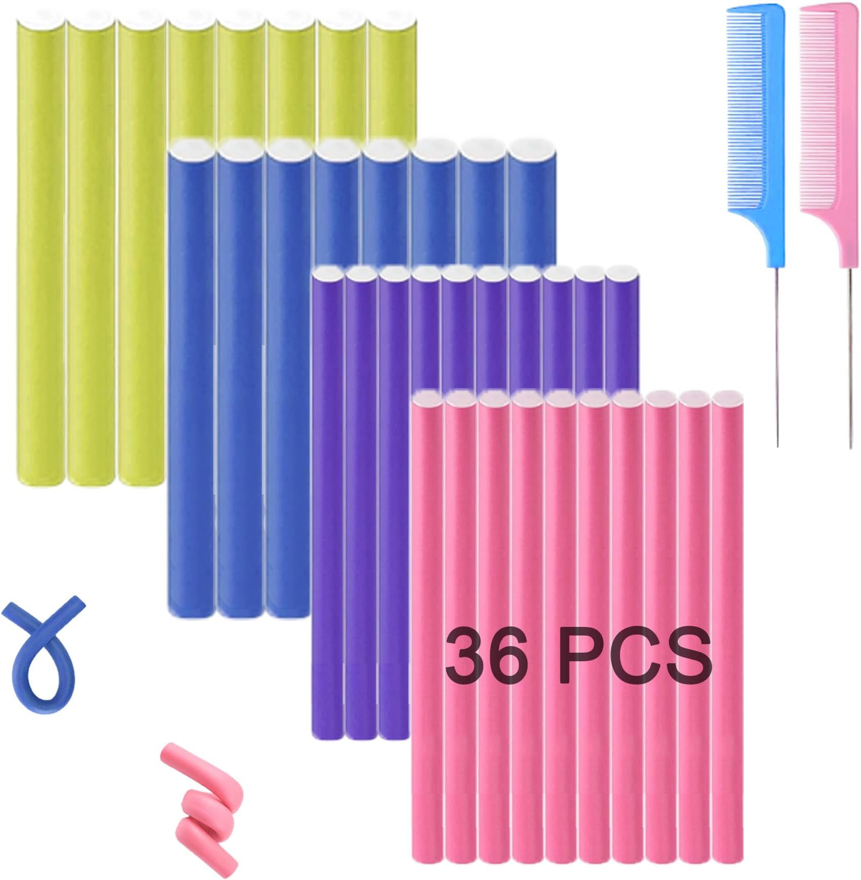 Amazon.com : Beyoslf 36Pcs Flexible Hair Rollers and Curlers Set - 7" 0 ...